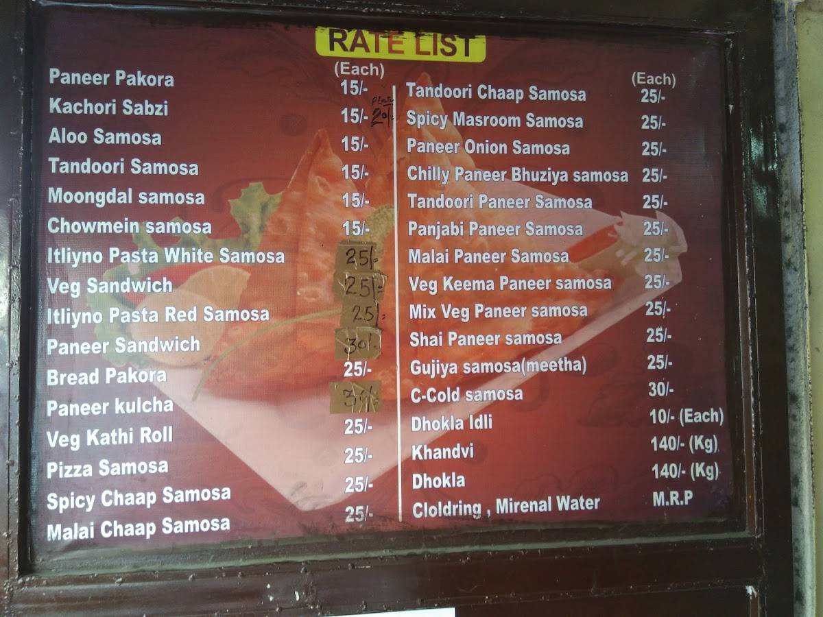 Menu at Kumar Samosa Wala, New Delhi