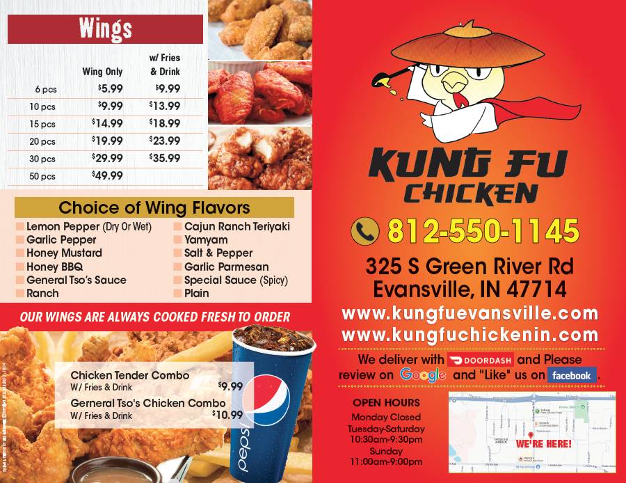 Menu at Kung Fu Chicken restaurant, Evansville
