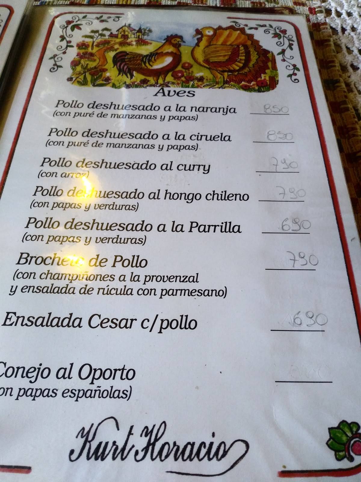 Carta del restaurante Kurt & Horacio, General Pacheco, B1610BKU