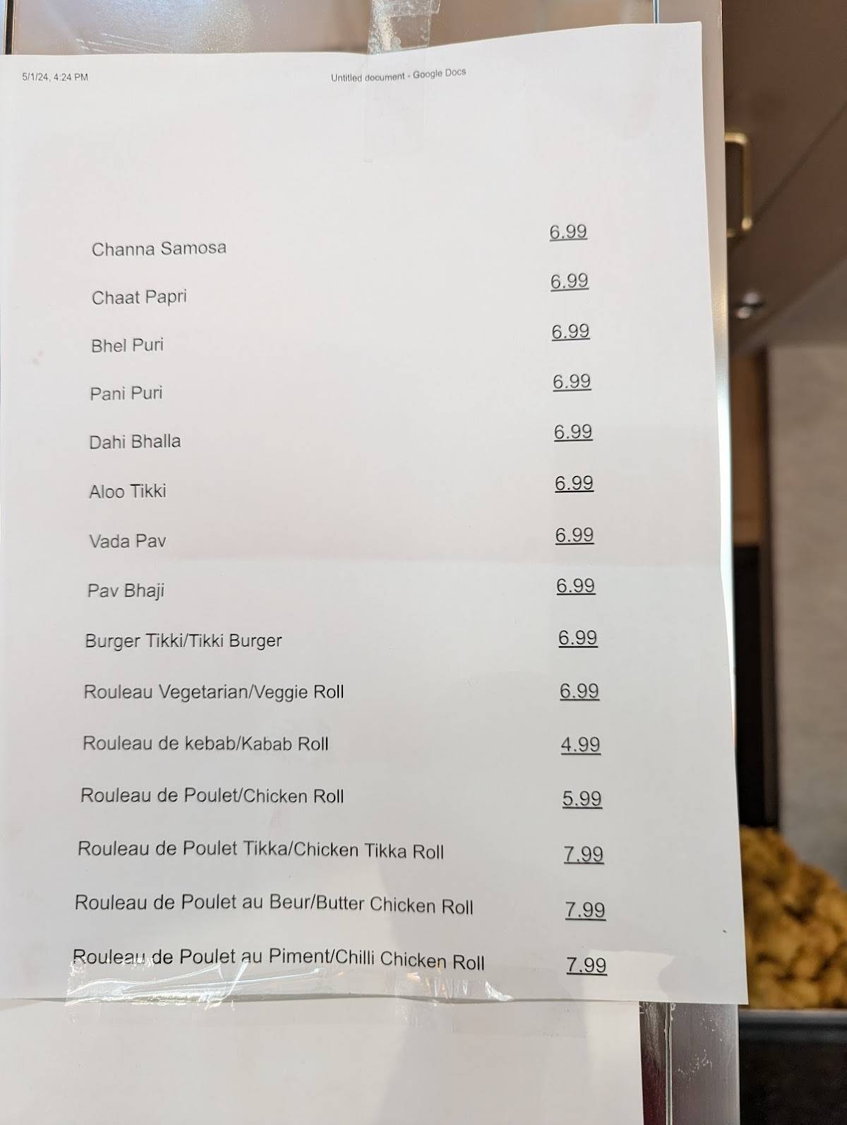 Menu at Kwality Restaurant Indian, Dollard-Des Ormeaux