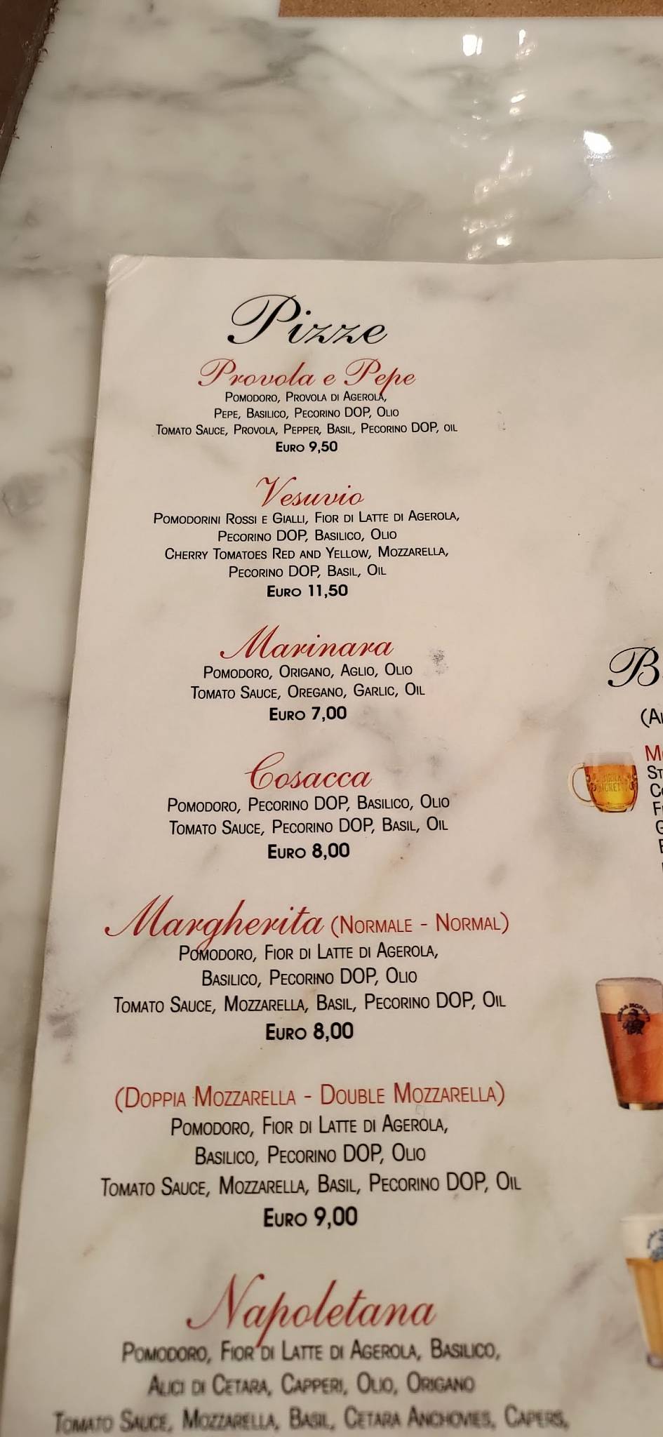 Menu da L' Antica Pizzeria da Michele, Trieste