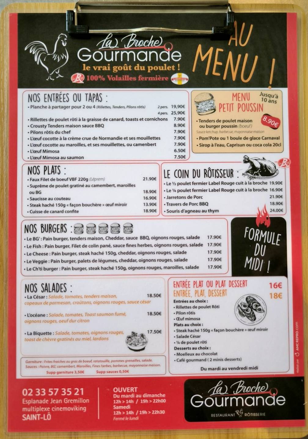 Menu au LA BROCHE GOURMANDE restaurant, Saint-Lô