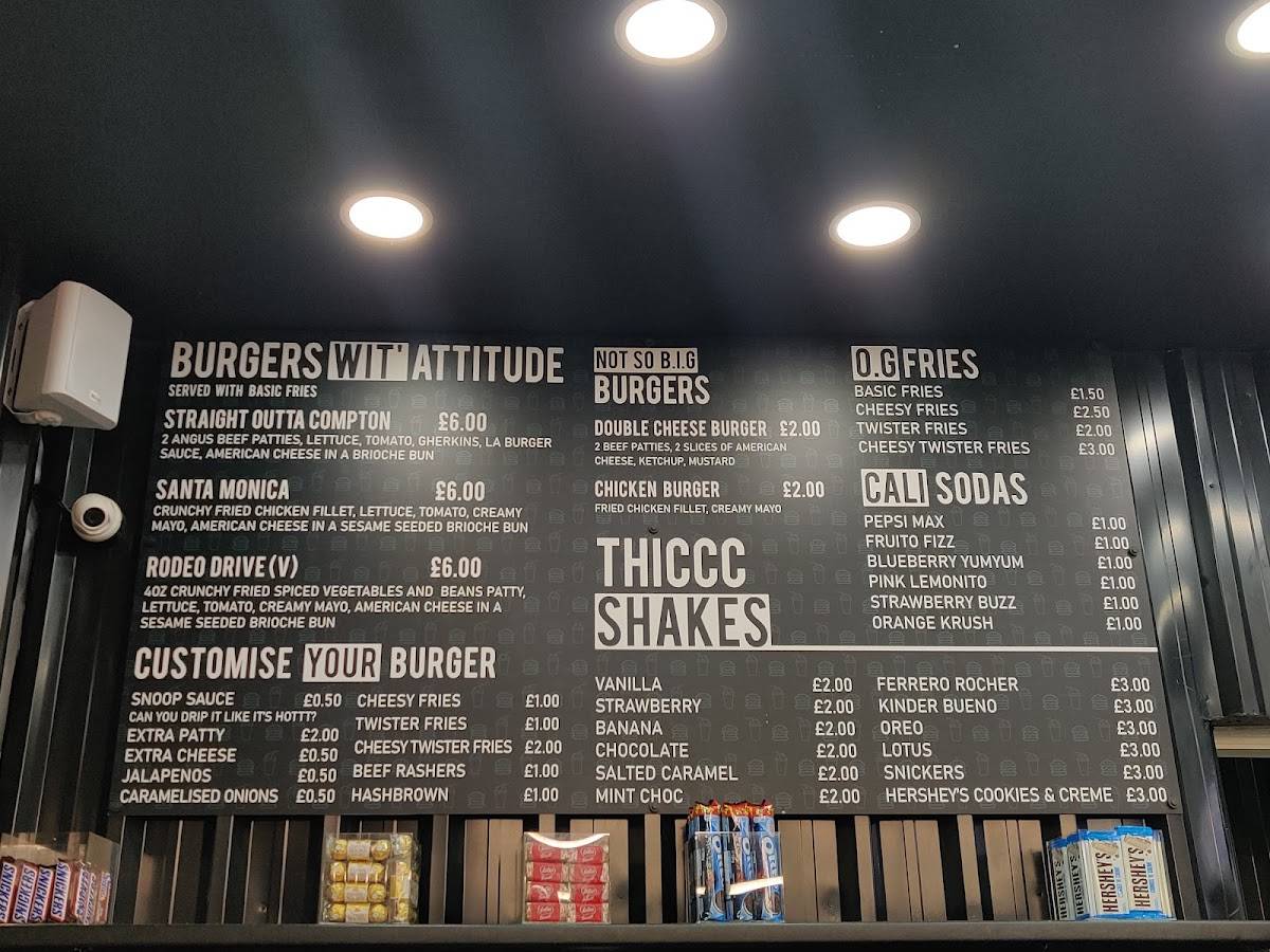 Menu at LA Burgers & Shakes restaurant, Leicester