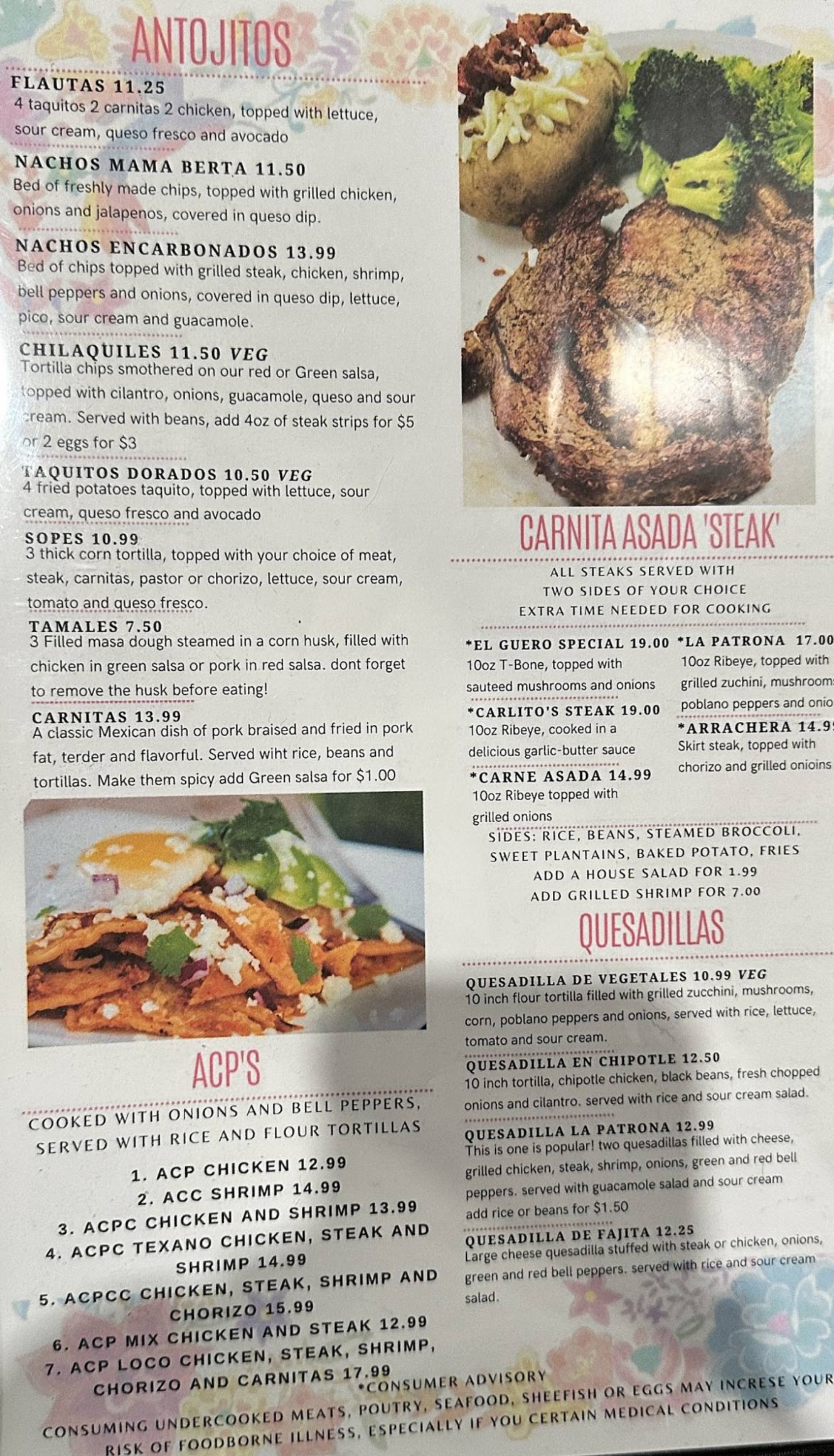 Menu at LA PATRONA Cocina Mexicana y Margaritas restaurant, Havelock