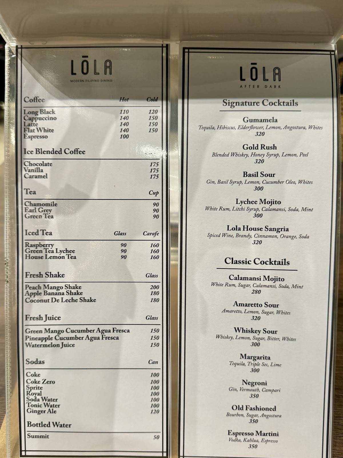Menu at LOLA Cafe - Mabini, San Juan