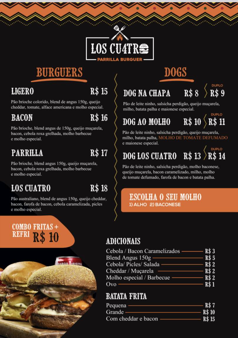 Carta de LOS CUATRO PARRILLA BURGUER, Brasília