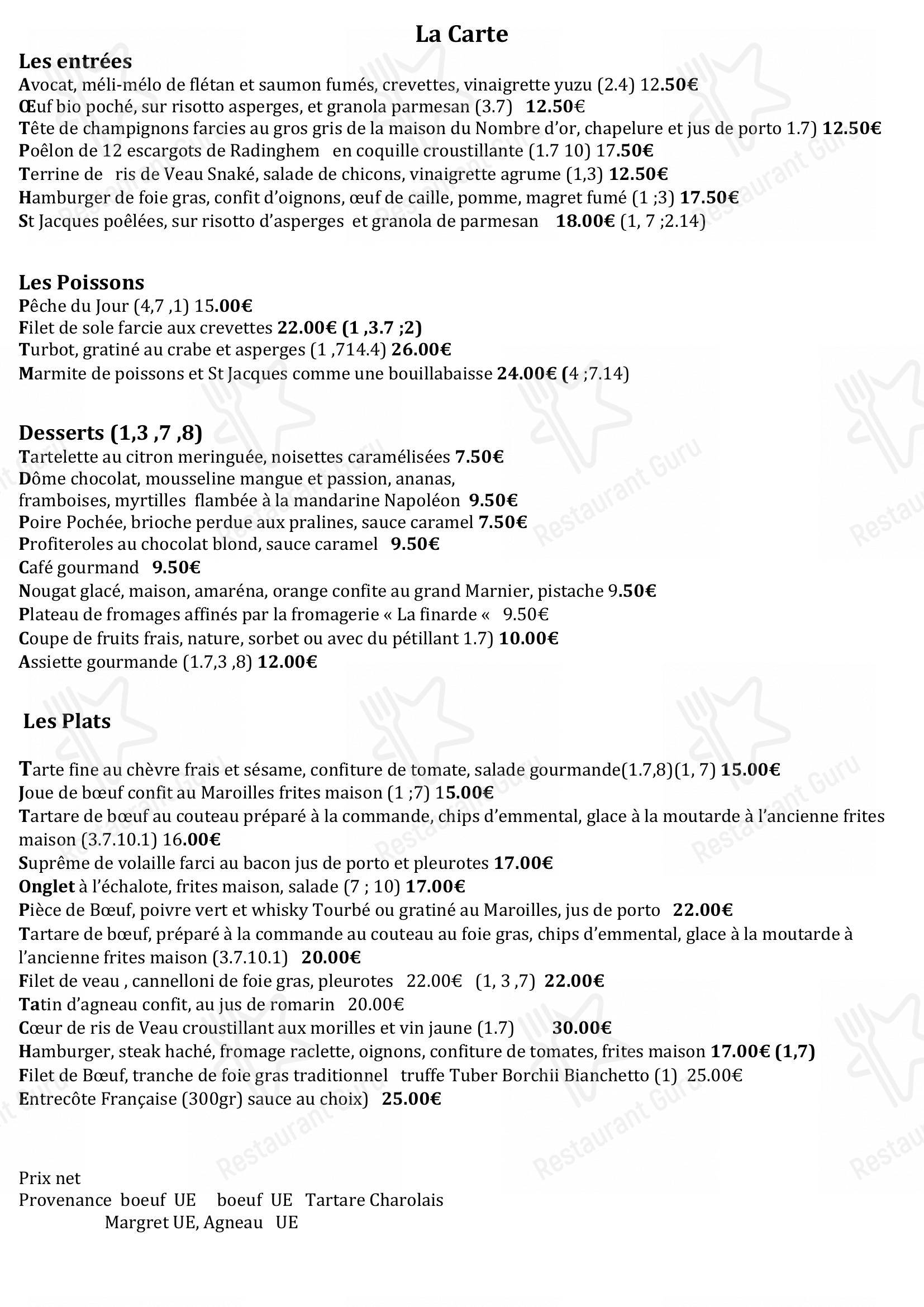 Menu at L'Ortolan restaurant, Fresnes-lès-Montauban, 17 Route Nationale 50