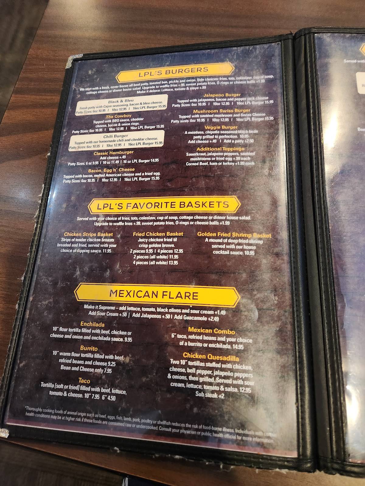 Menu at LPL's Restaurant & Pub, Council Bluffs