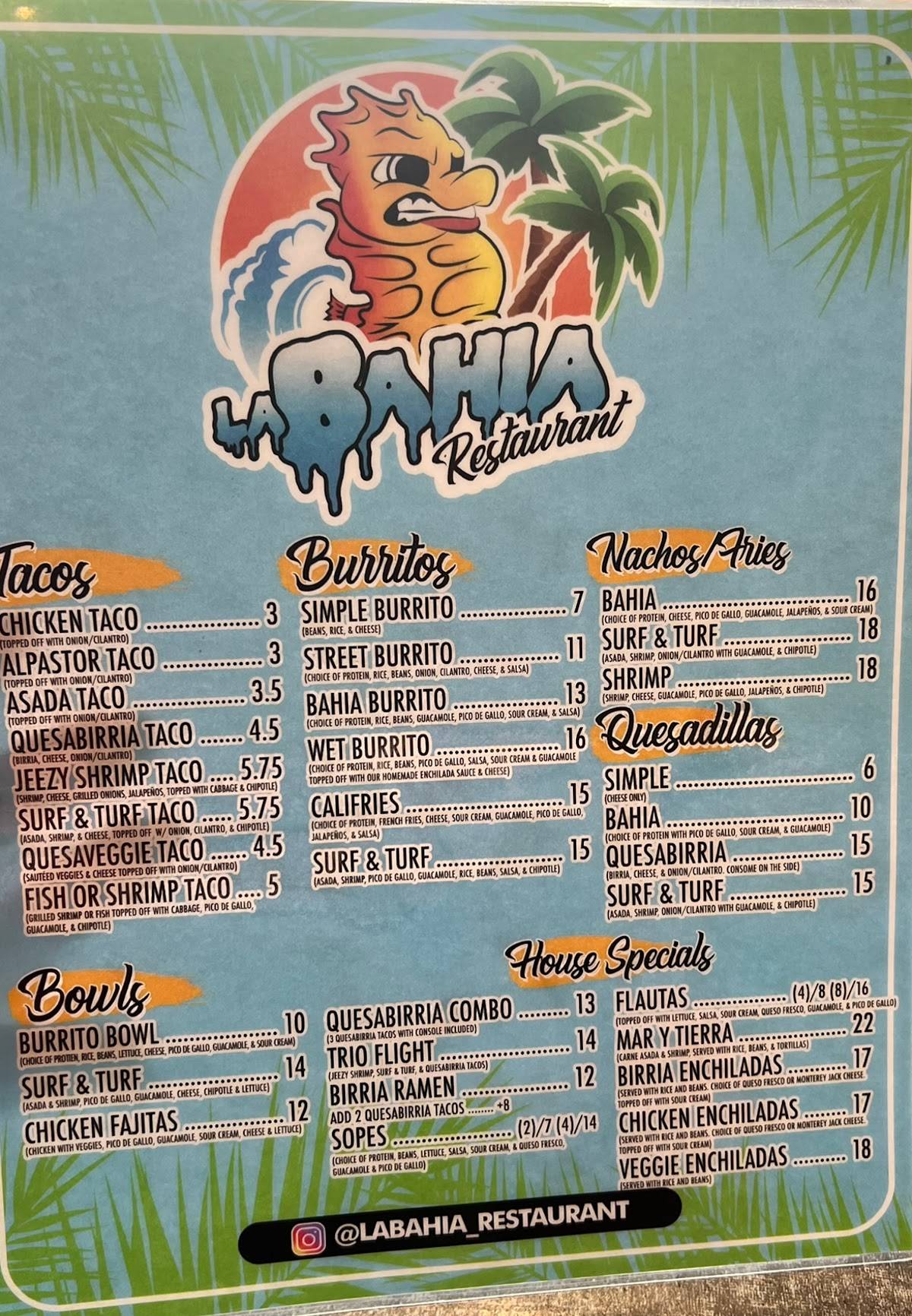 Menu at La Bahia Mexican Restaurant, Monterey