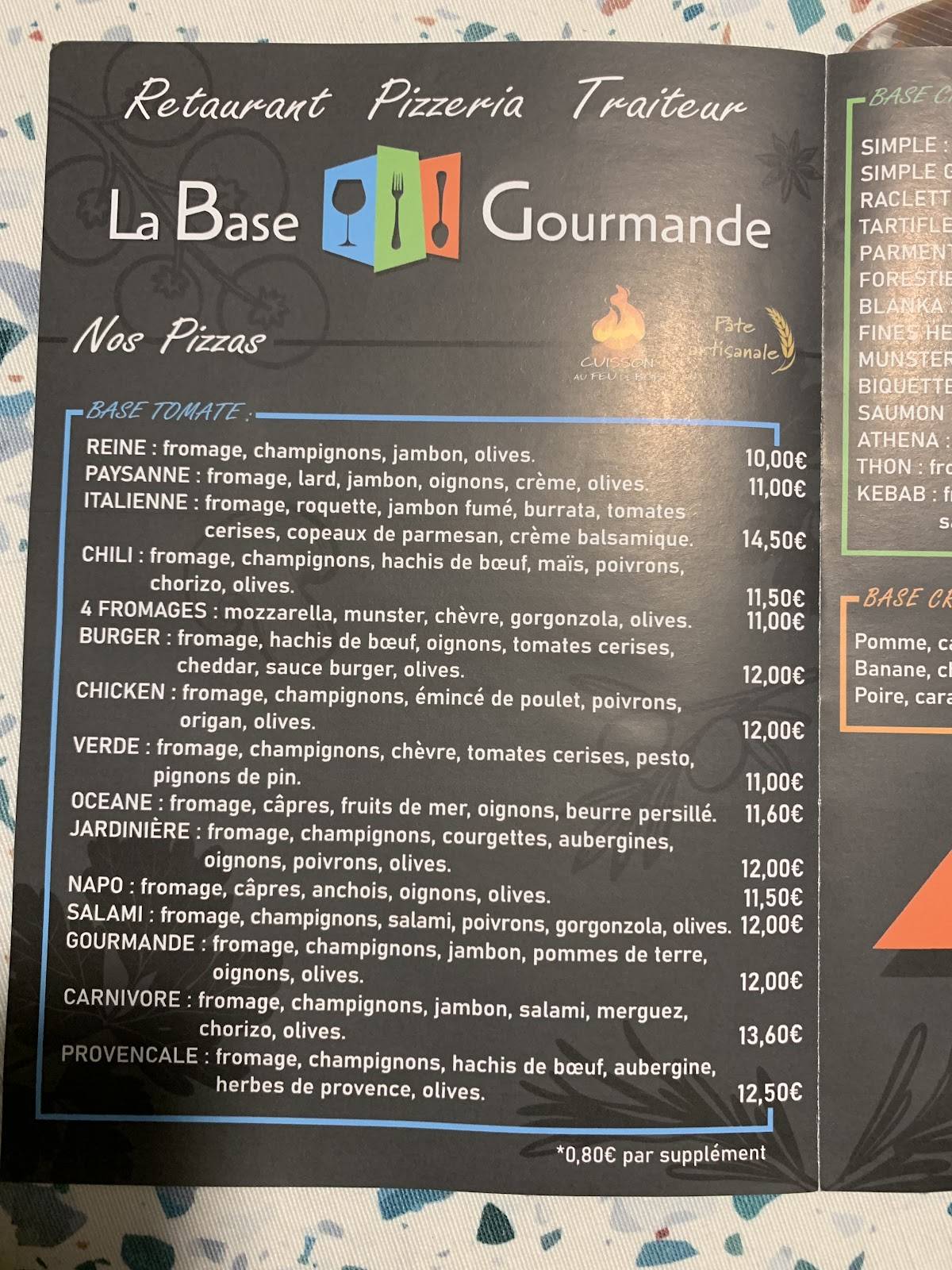 Menu au La Base Gourmande restaurant, Grostenquin