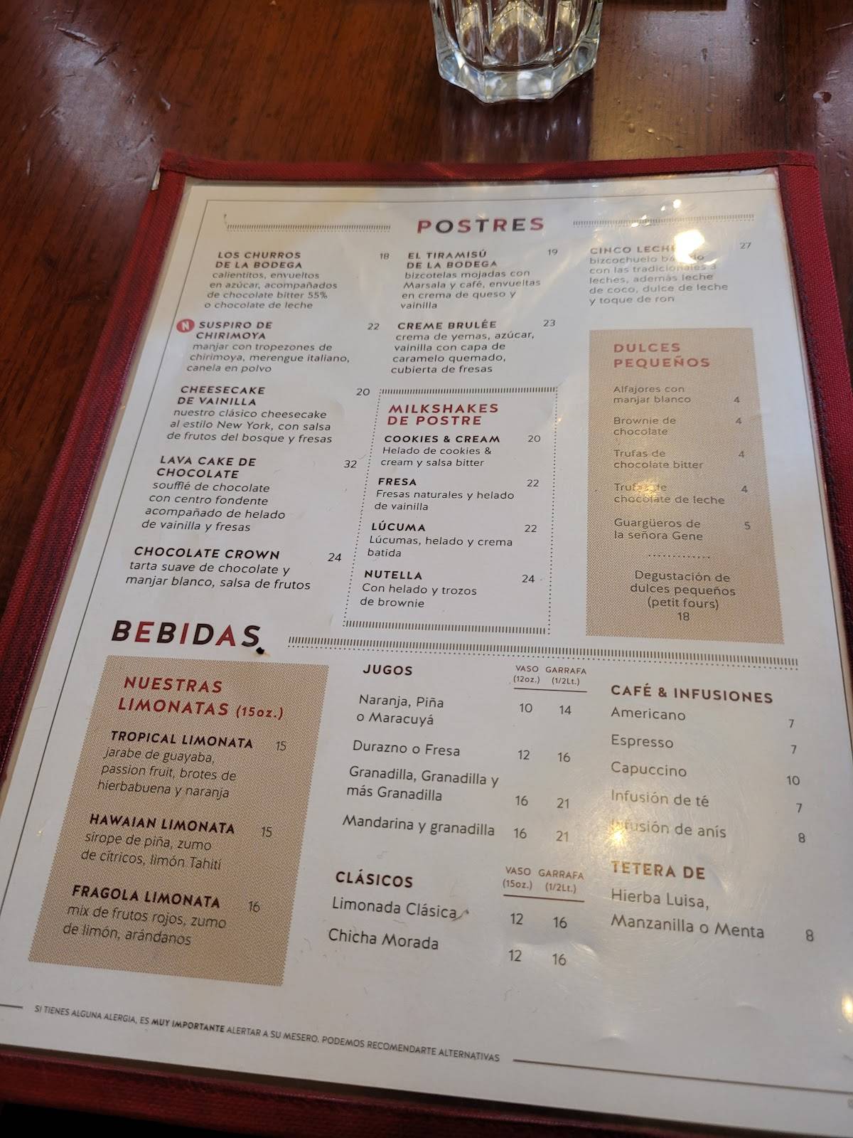 Carta del restaurante La Bodega del la Trattoria, San Miguel, Av. la ...