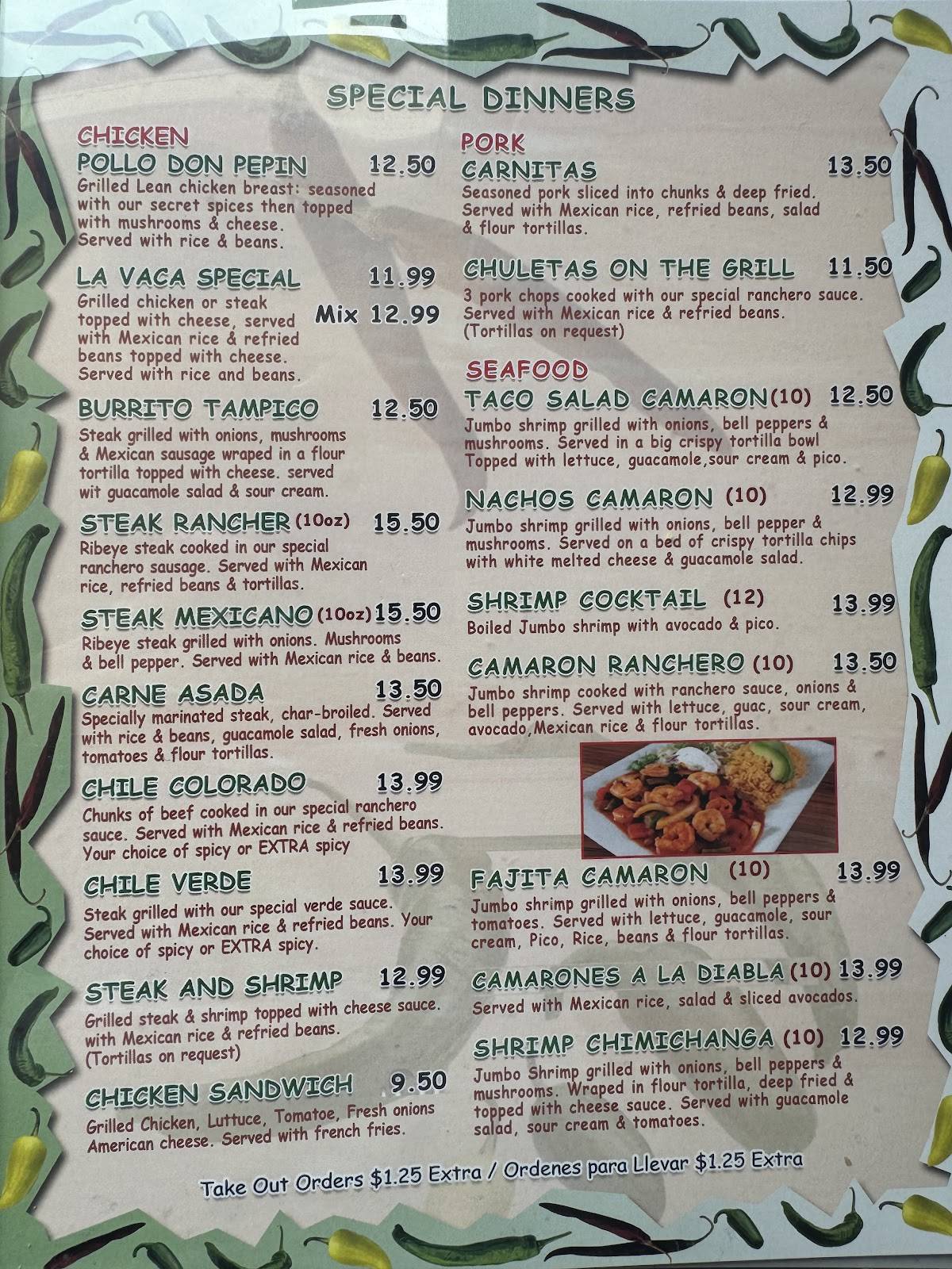 Menu at La Cabana restaurant, Cave Spring