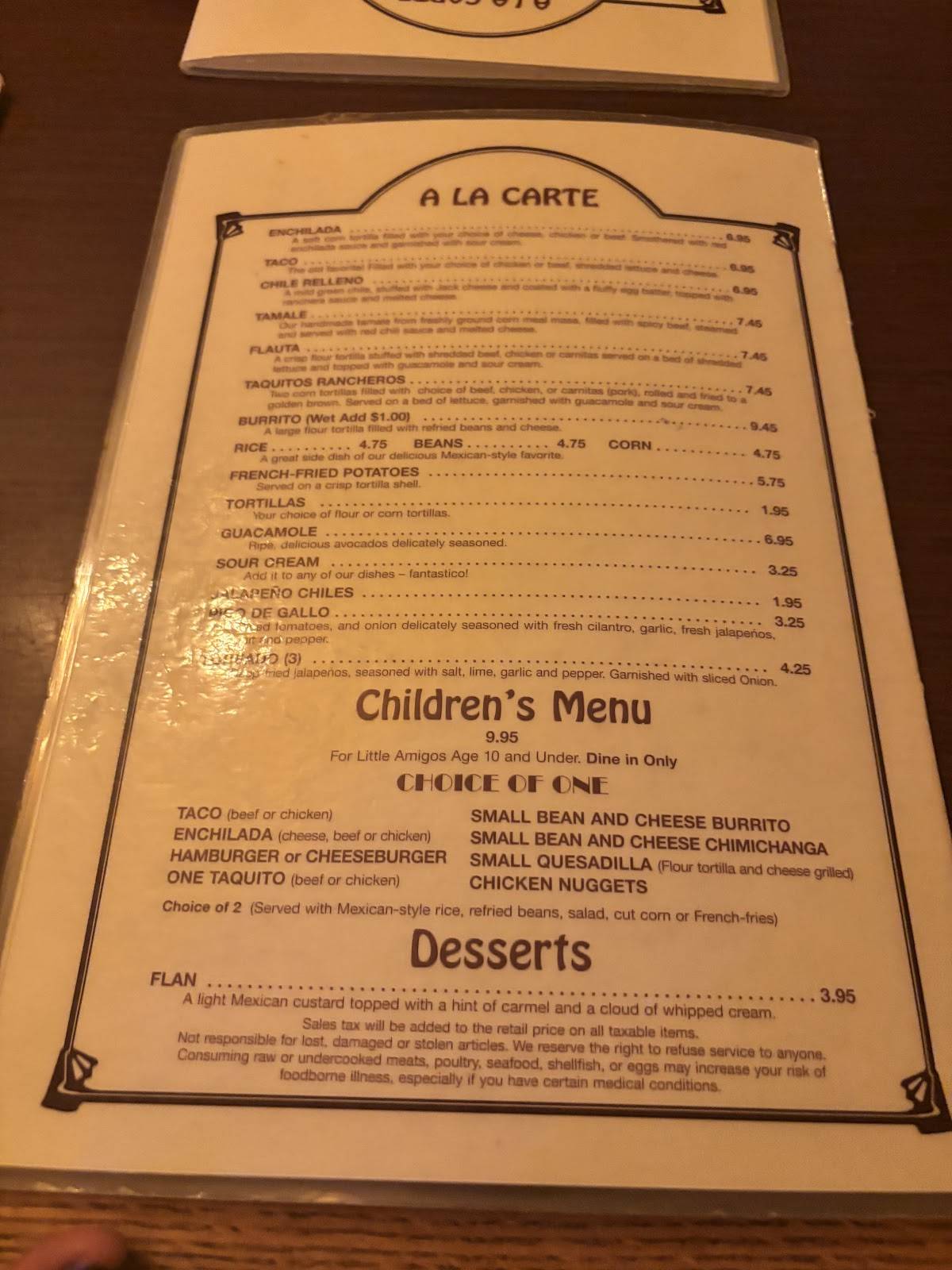 Carta de La Capilla Family Mexican Restaurant, Torrance