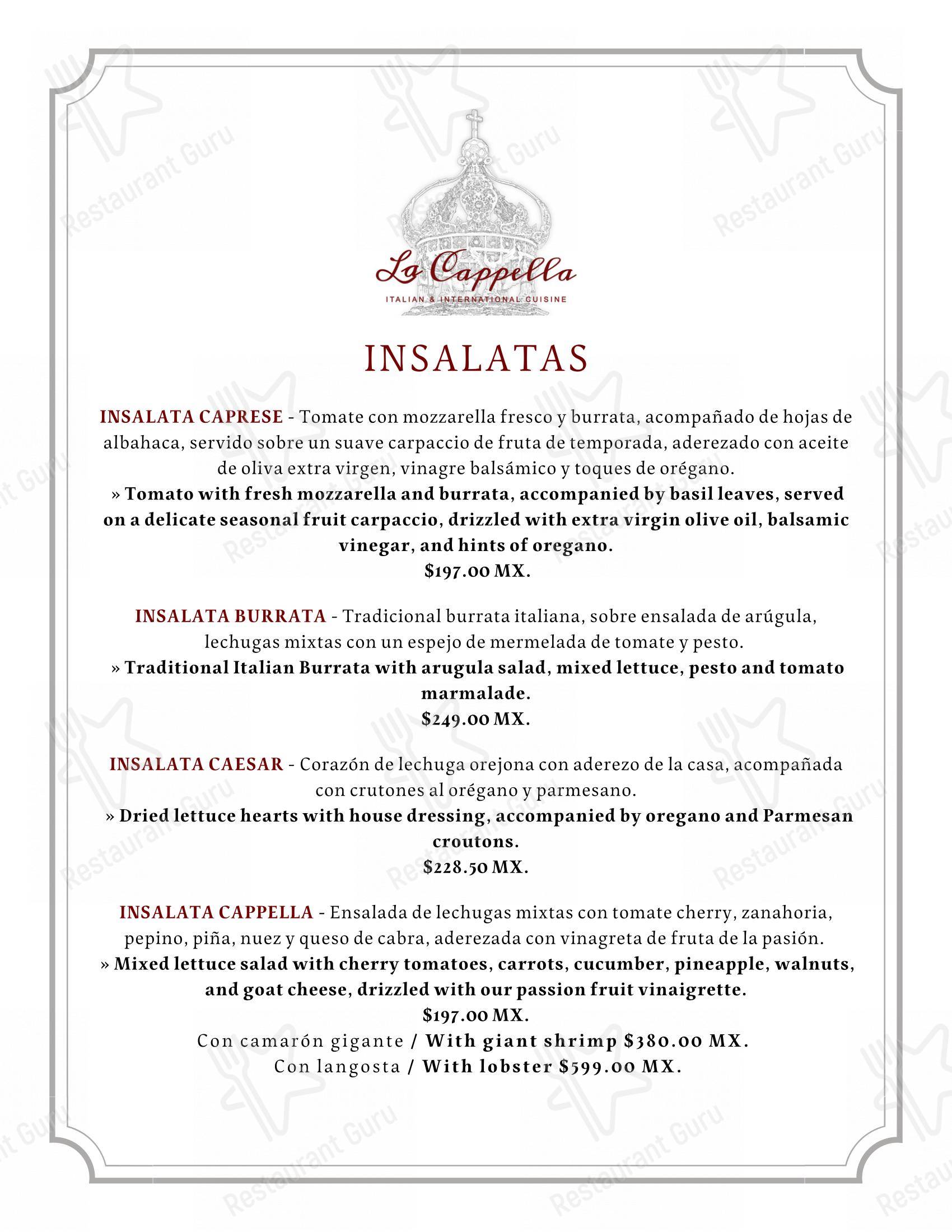 Menu at La Cappella Restaurante, Puerto Vallarta