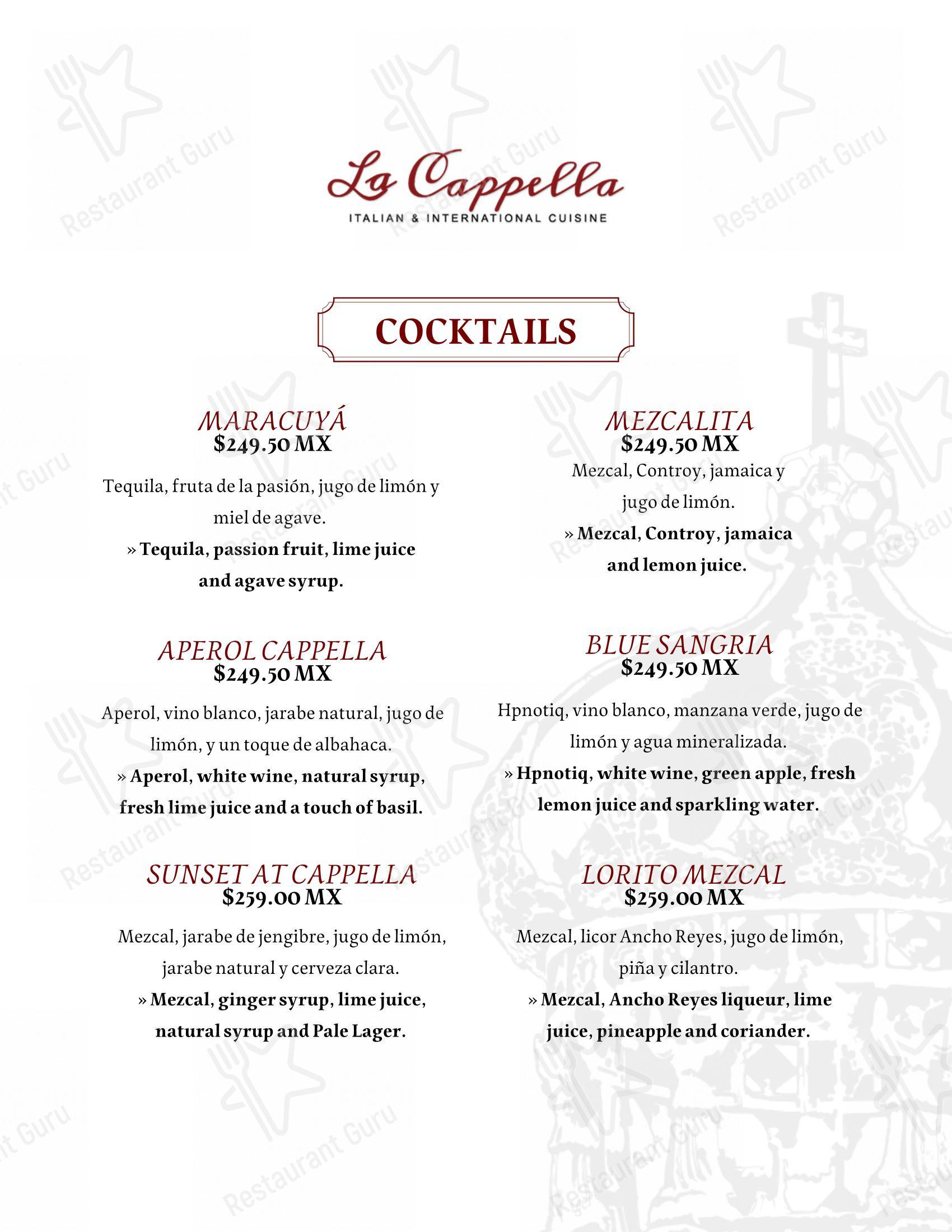 Menu at La Cappella Restaurante, Puerto Vallarta