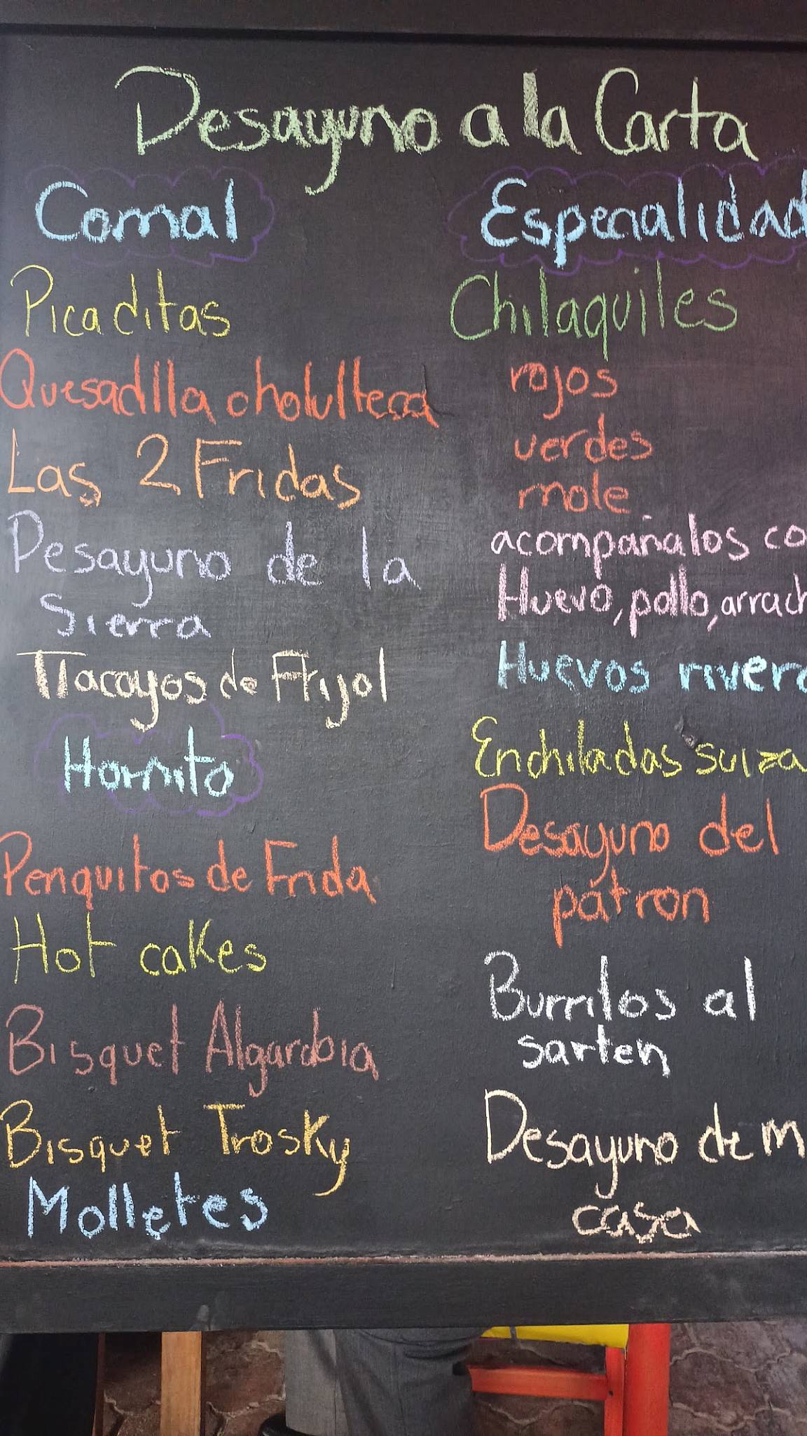 Carta del restaurante La Casa De Frida Sucursal Pirámide, Cholula