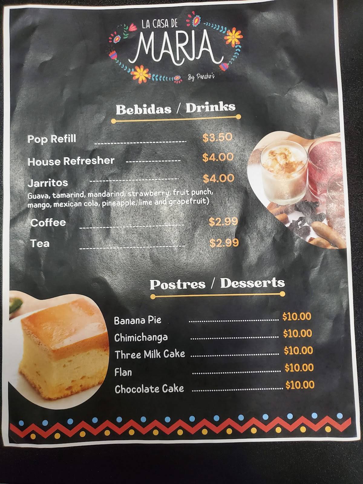 Menu at La Casa de Maria restaurant, North Bay