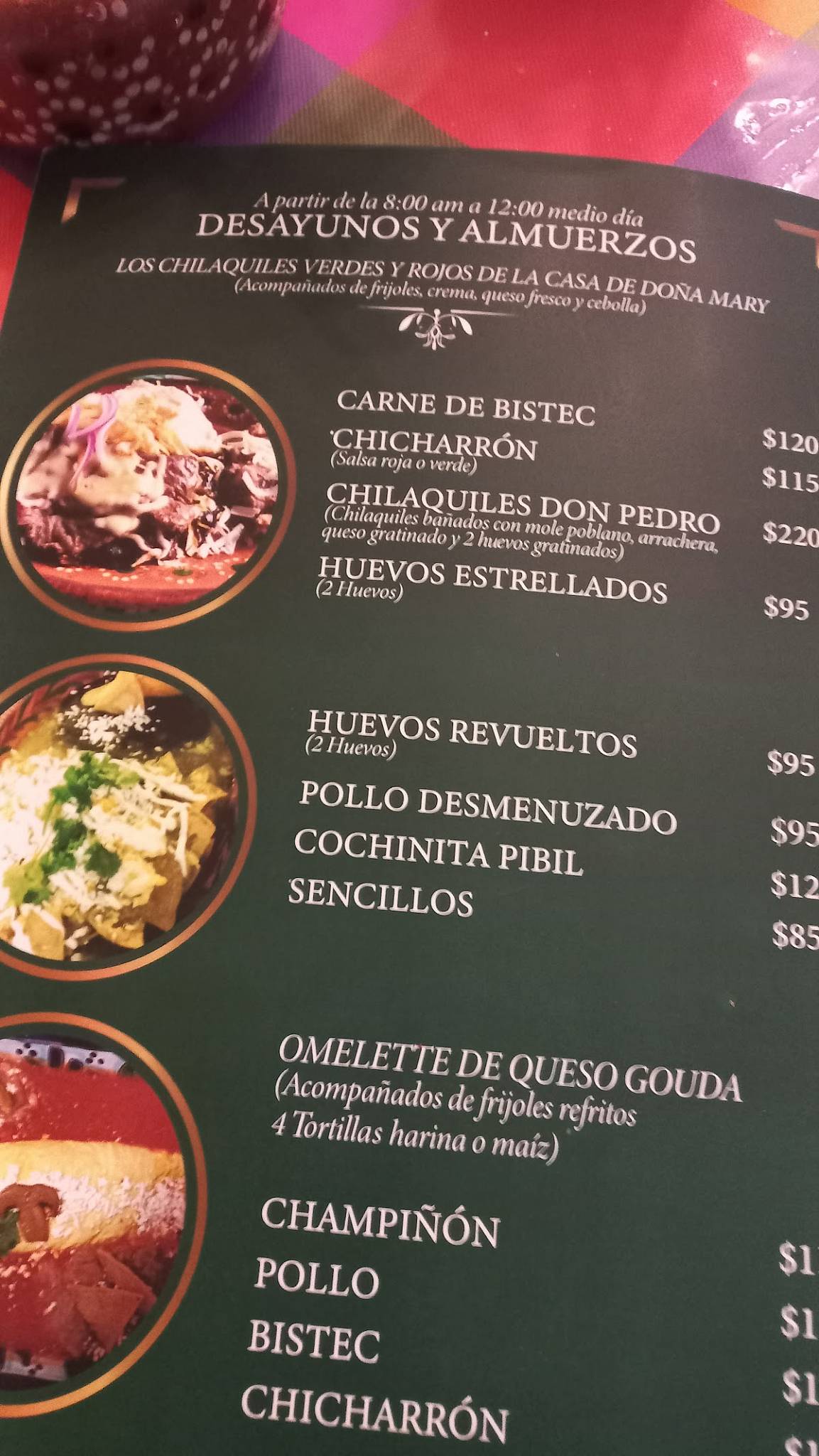 Menu at La Casa de doña Mary Piña restaurant, Monterrey