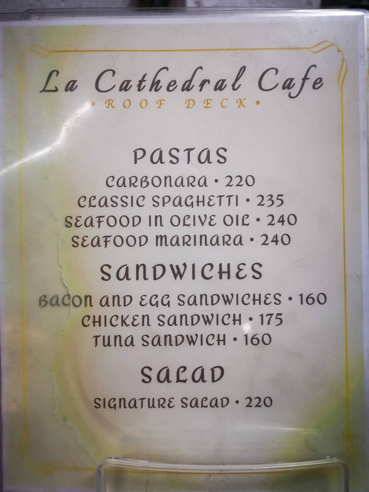 Menu at La Cathedral Cafe, Manila