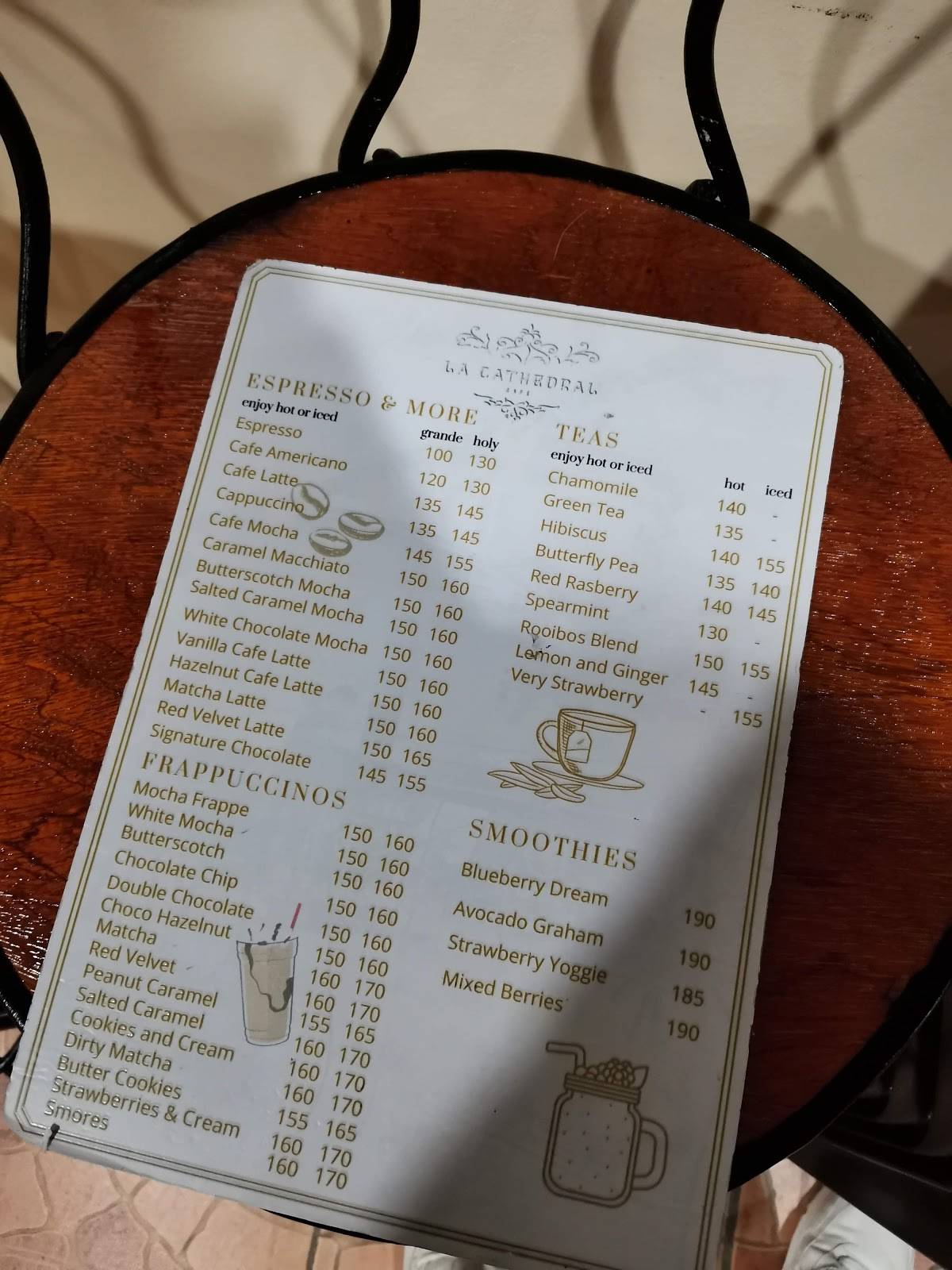 Menu at La Cathedral Cafe, Manila