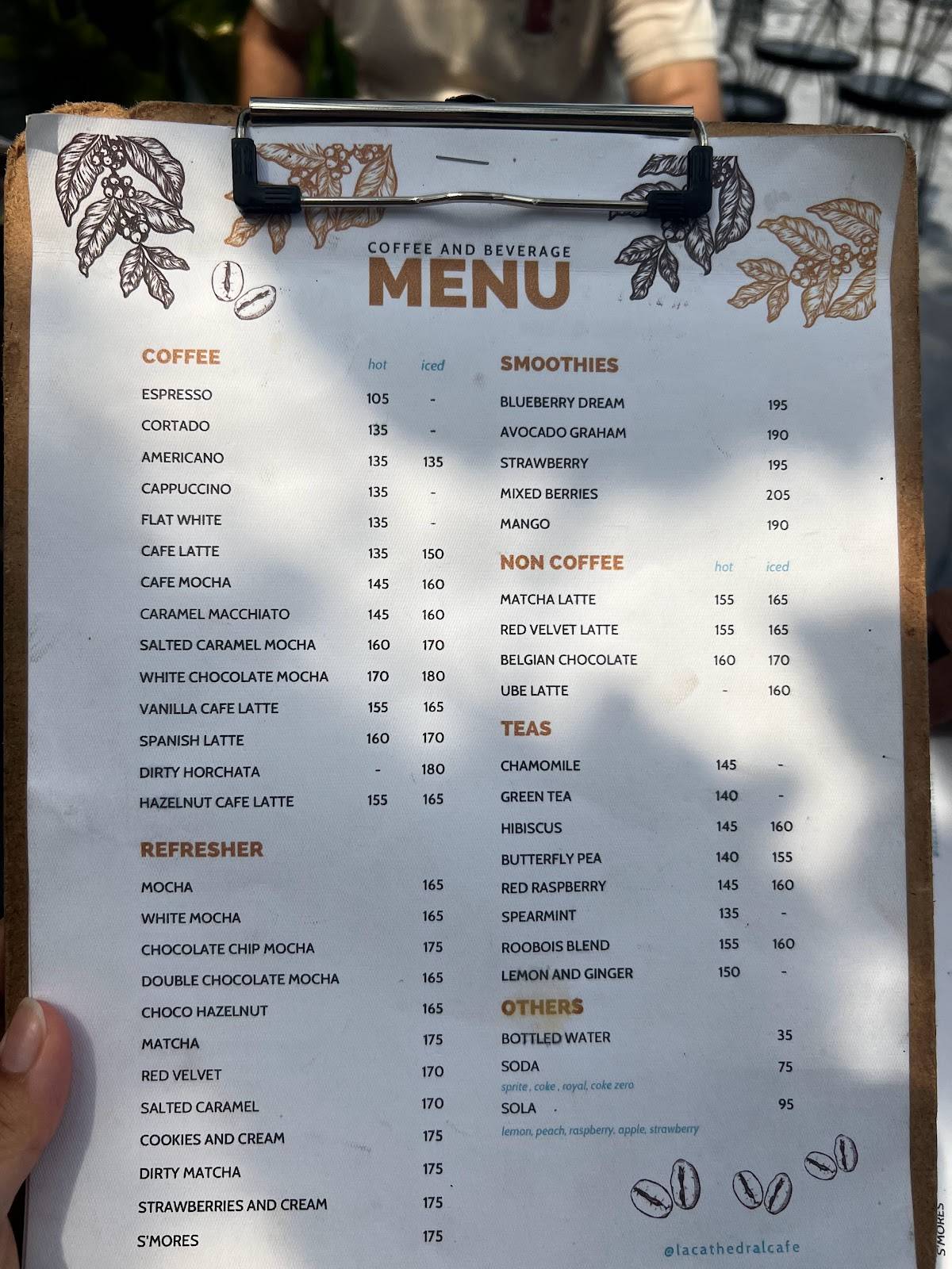 Menu at La Cathedral Cafe, Manila
