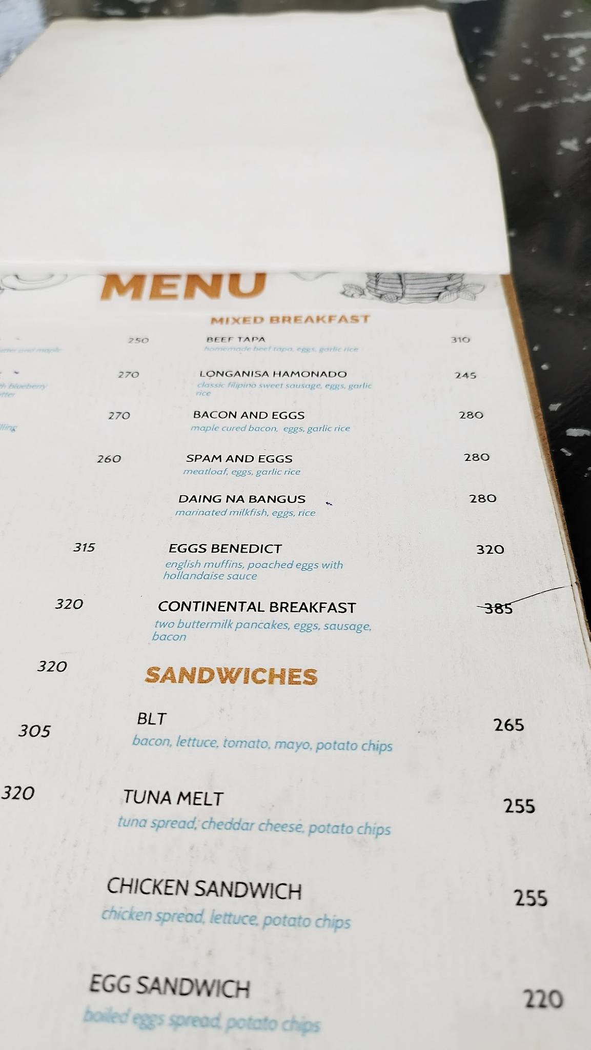 Menu at La Cathedral Cafe, Manila