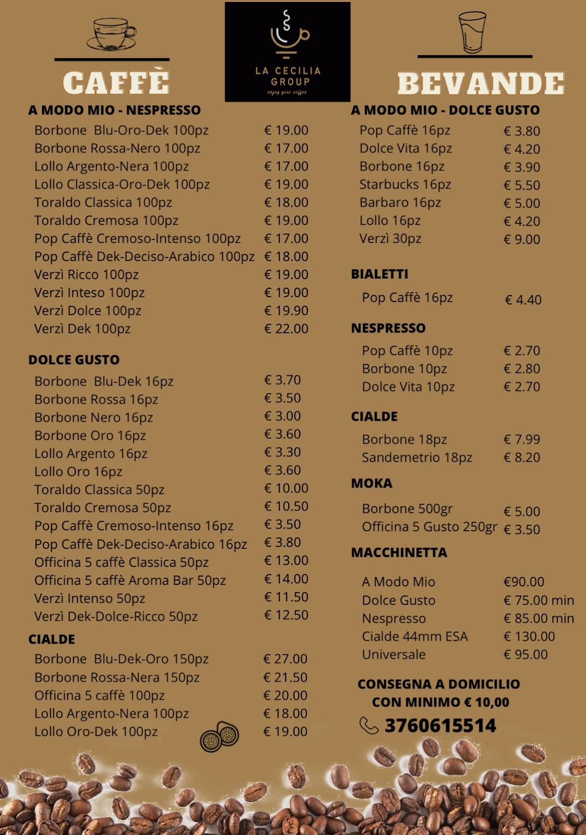 Menu au La Cecilia Group Caffè café, Pescara