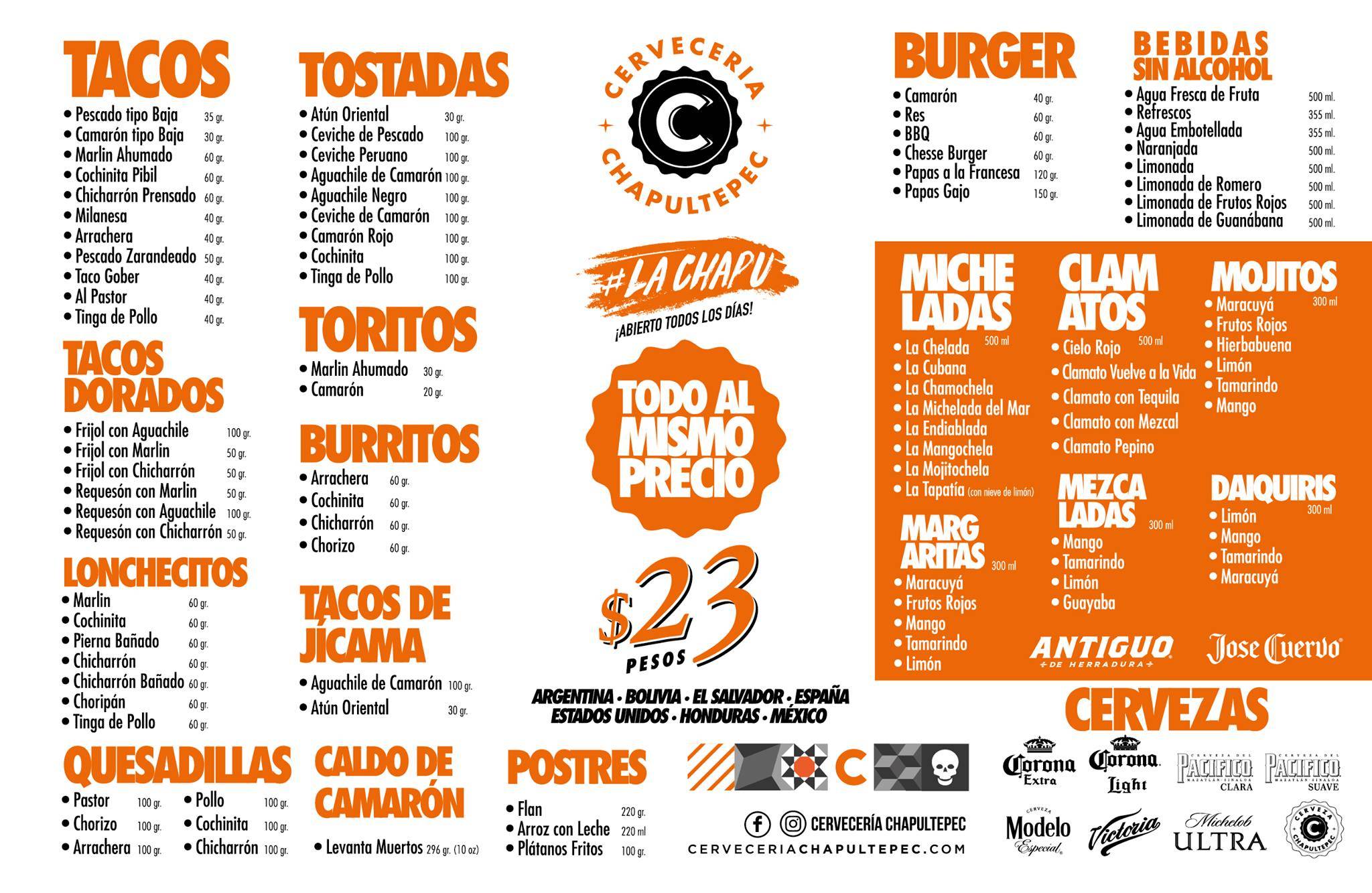 Carta del pub y bar La Chapu - Torreón, Torreón