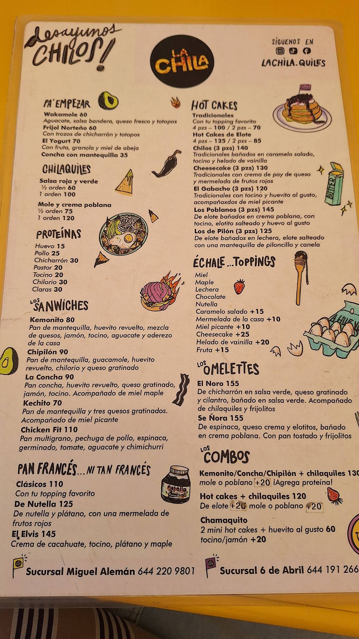 Carta del restaurante La Chila Quiles, Ciudad Obregón