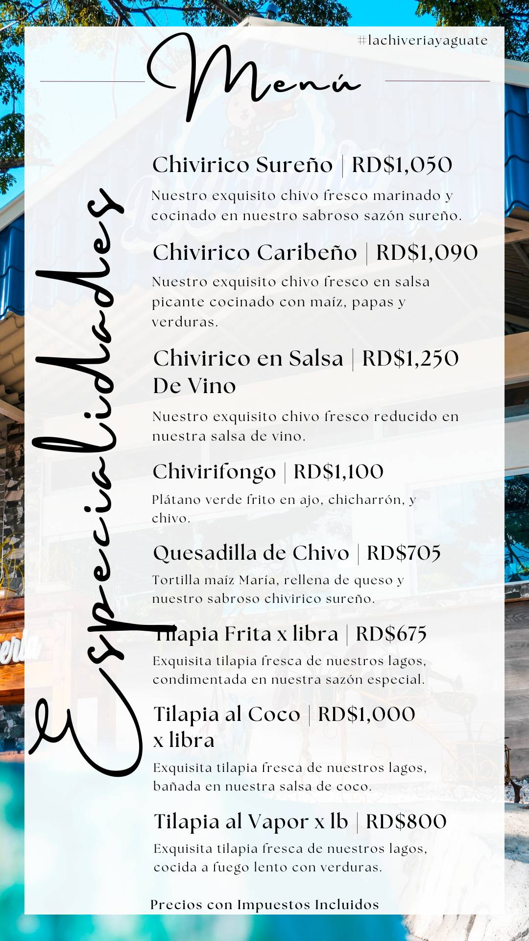 Menu at La Chivería de Yaguate restaurant, Dominicana