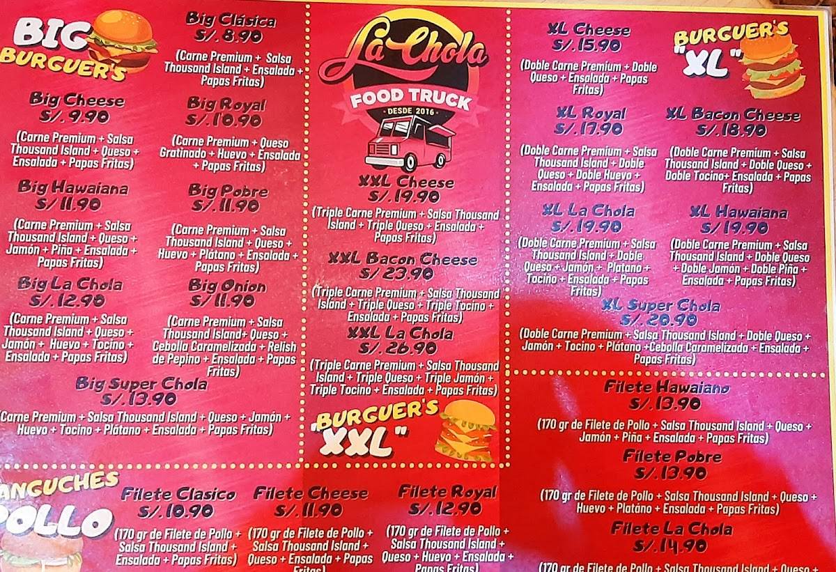 Carta del restaurante La Chola Food Truck, Cajamarca