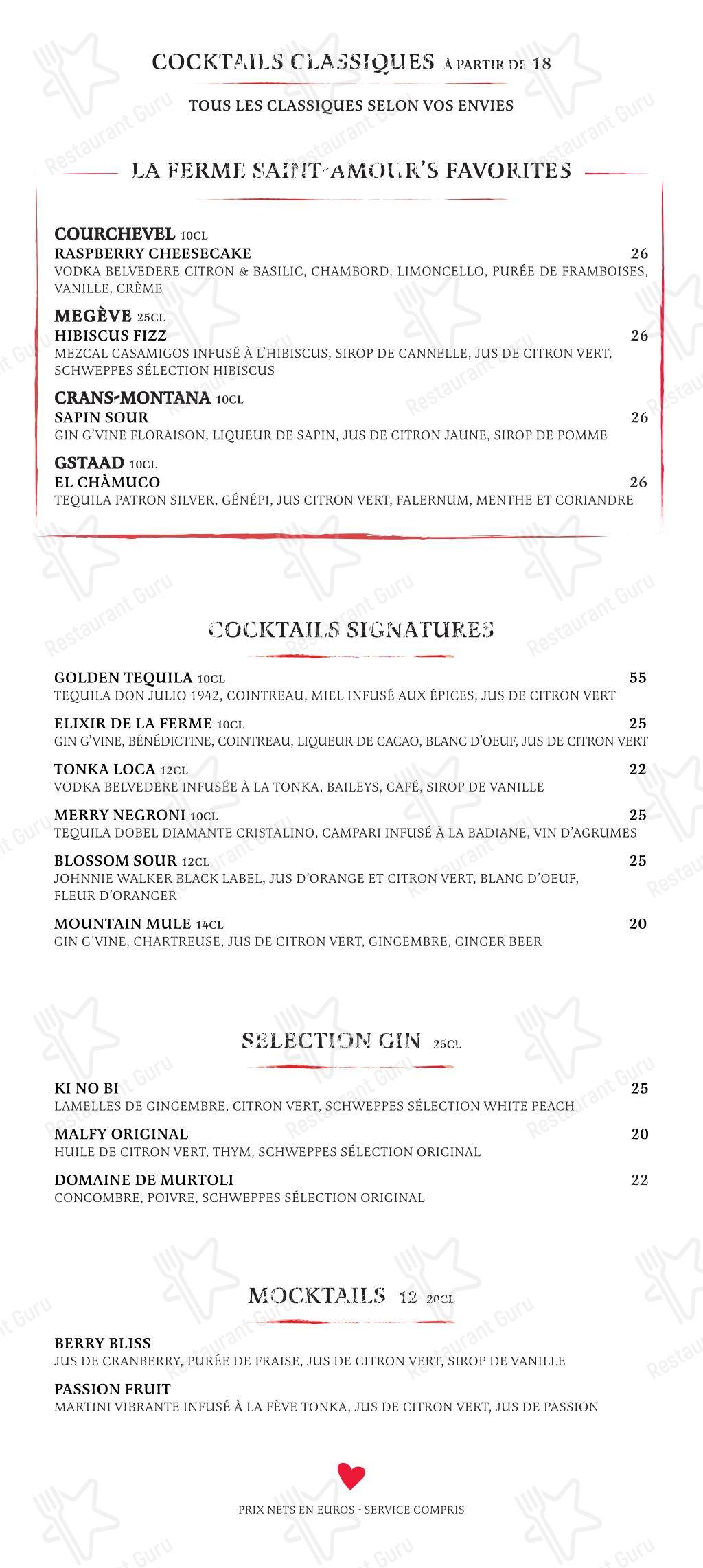 Menu au La Ferme Saint-Amour restaurant, Megève