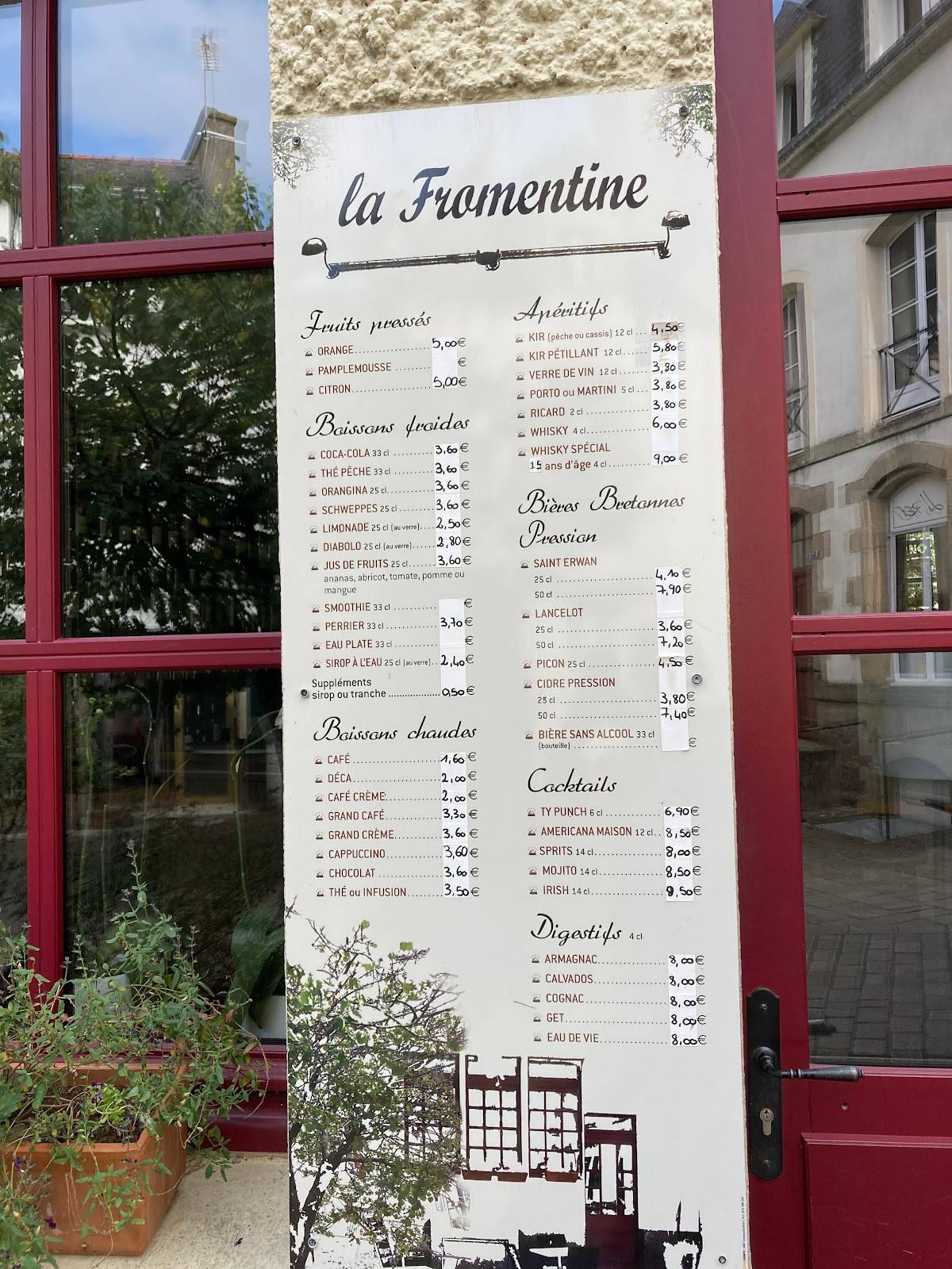 Menu au La Fromentine restaurant, Auray
