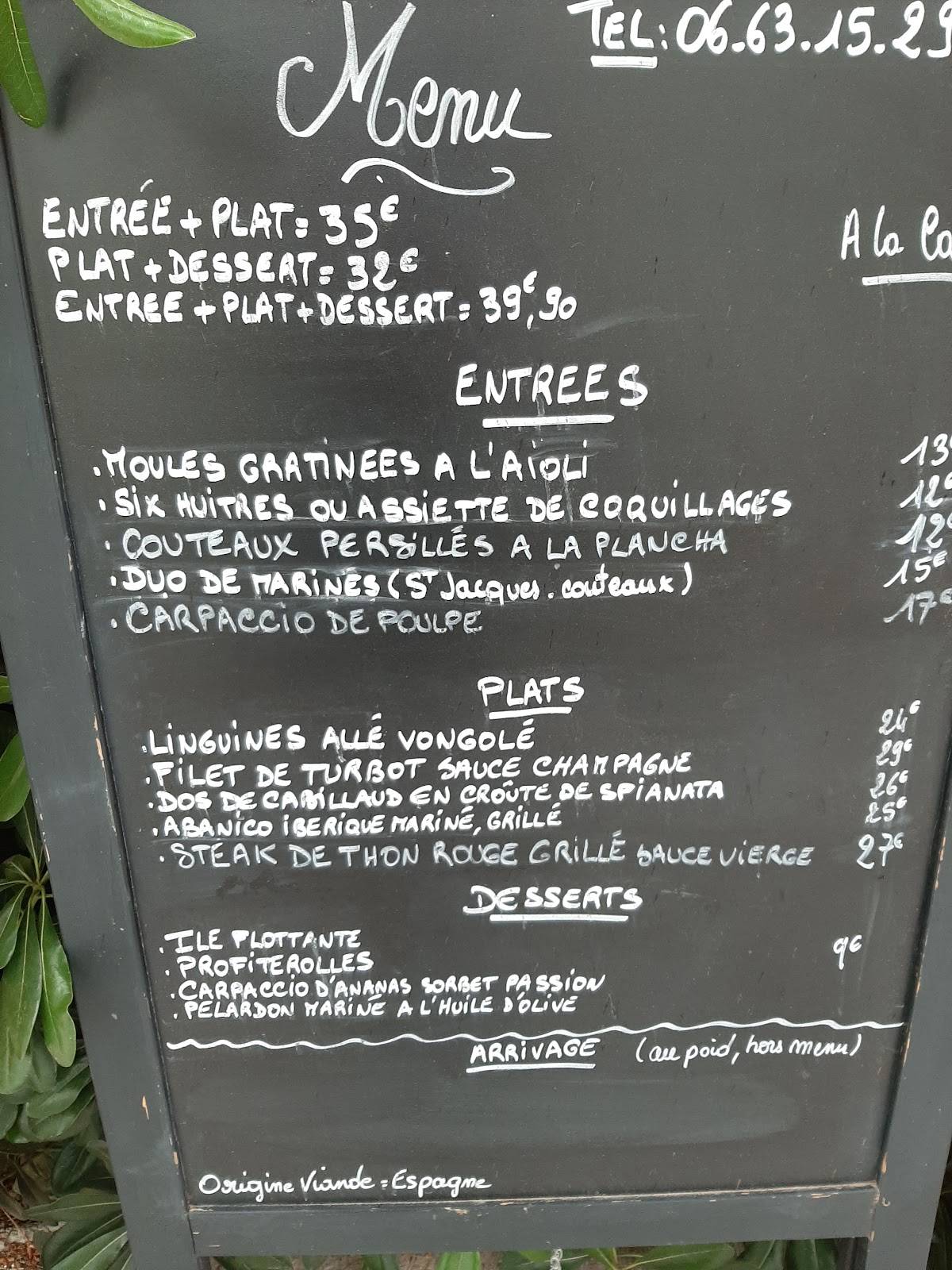 Menu au L Ecaille restaurant, La Grande-Motte
