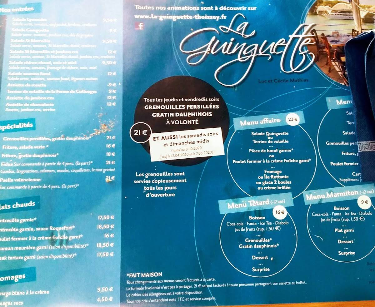 Menu au La Guinguette restaurant, Thoissey
