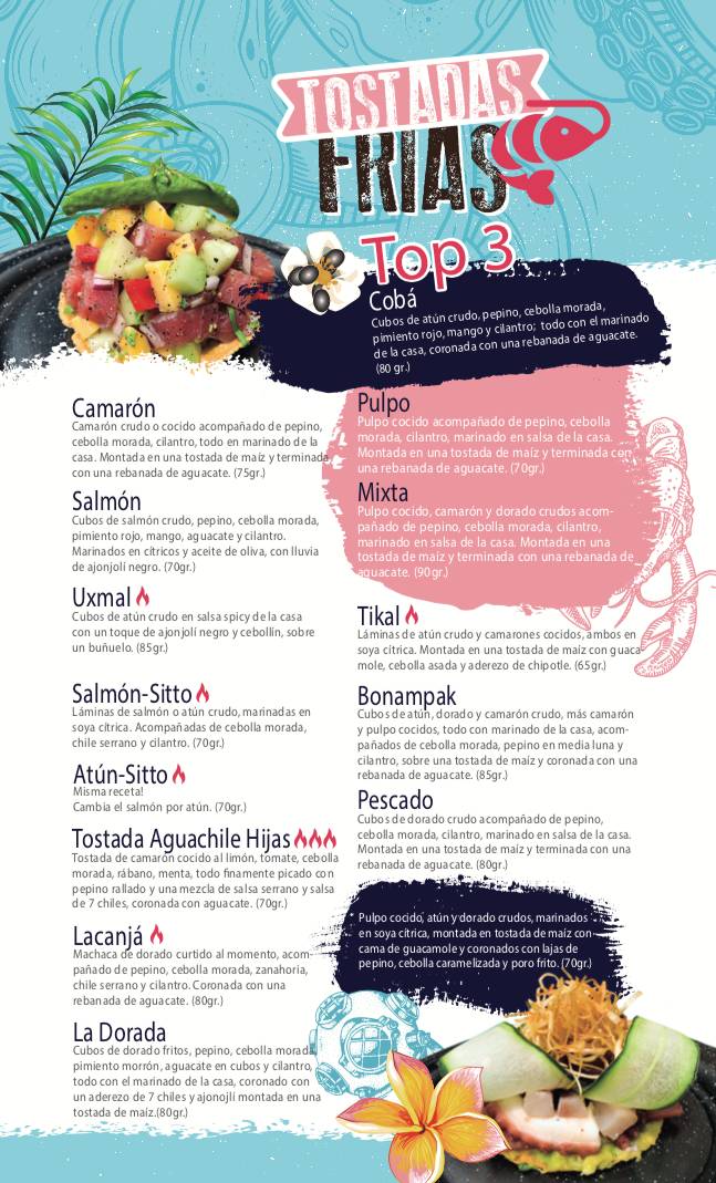 Menu at La Hijas de la Tostada Cancún Centro restaurant, Cancún