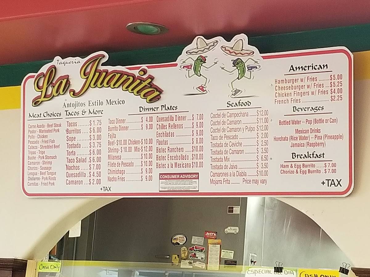 Menu at La Juanita restaurant, Sioux City, Pierce St