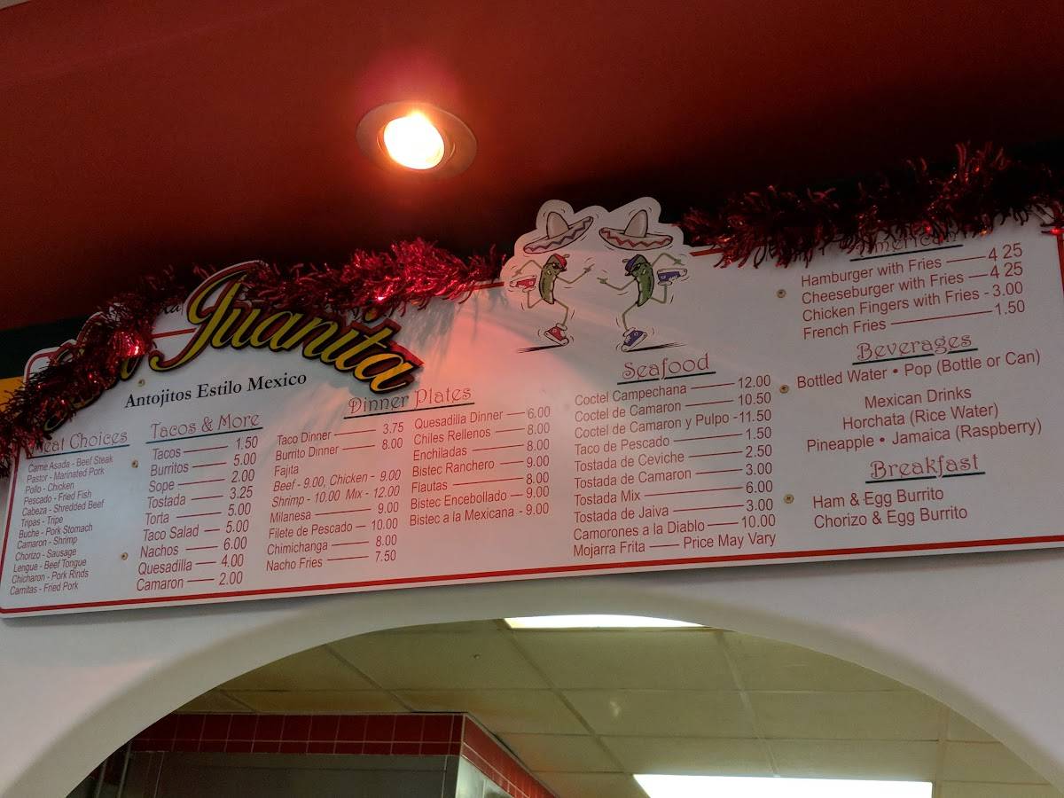 Menu at La Juanita restaurant, Sioux City, Pierce St