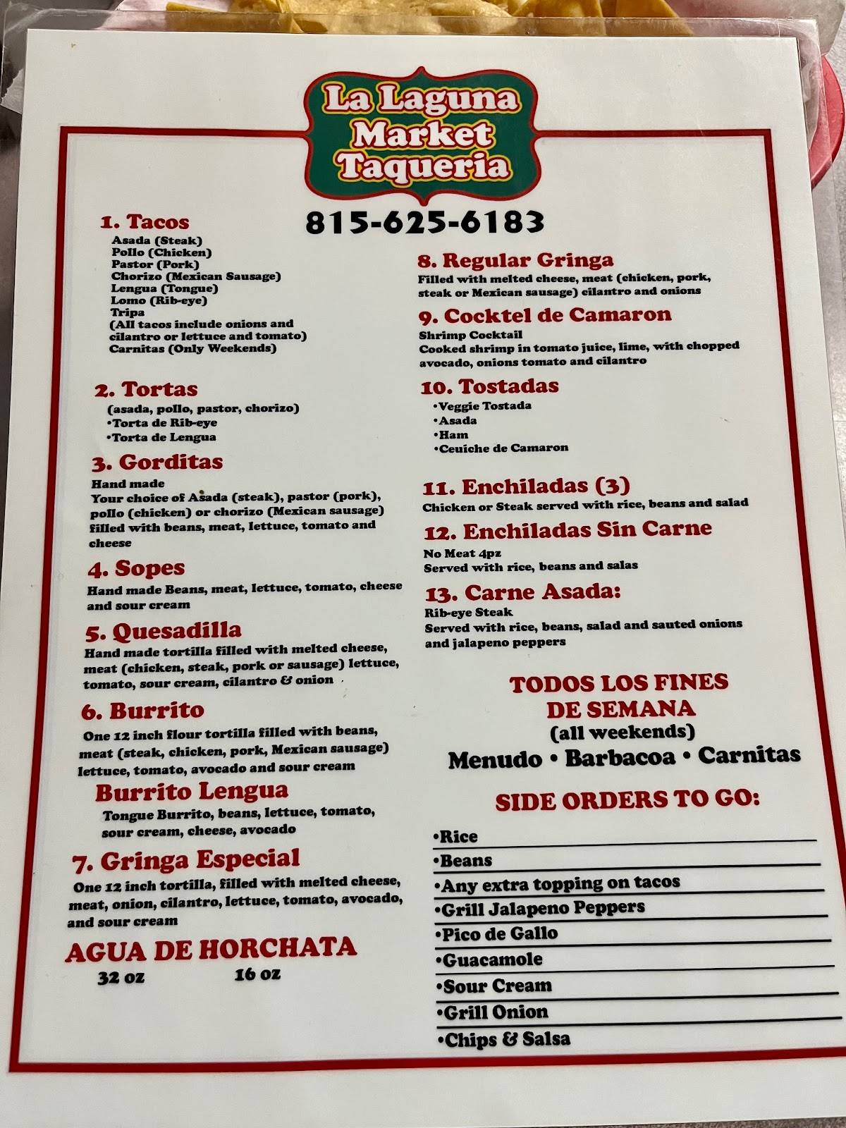 Menu at La Laguna Market restaurant, Sterling
