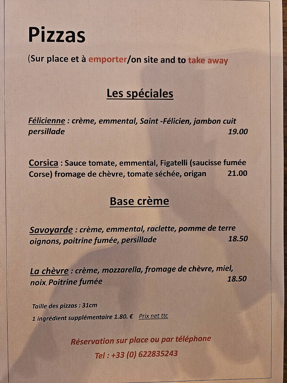 Menu at La Lanterne restaurant, Huez