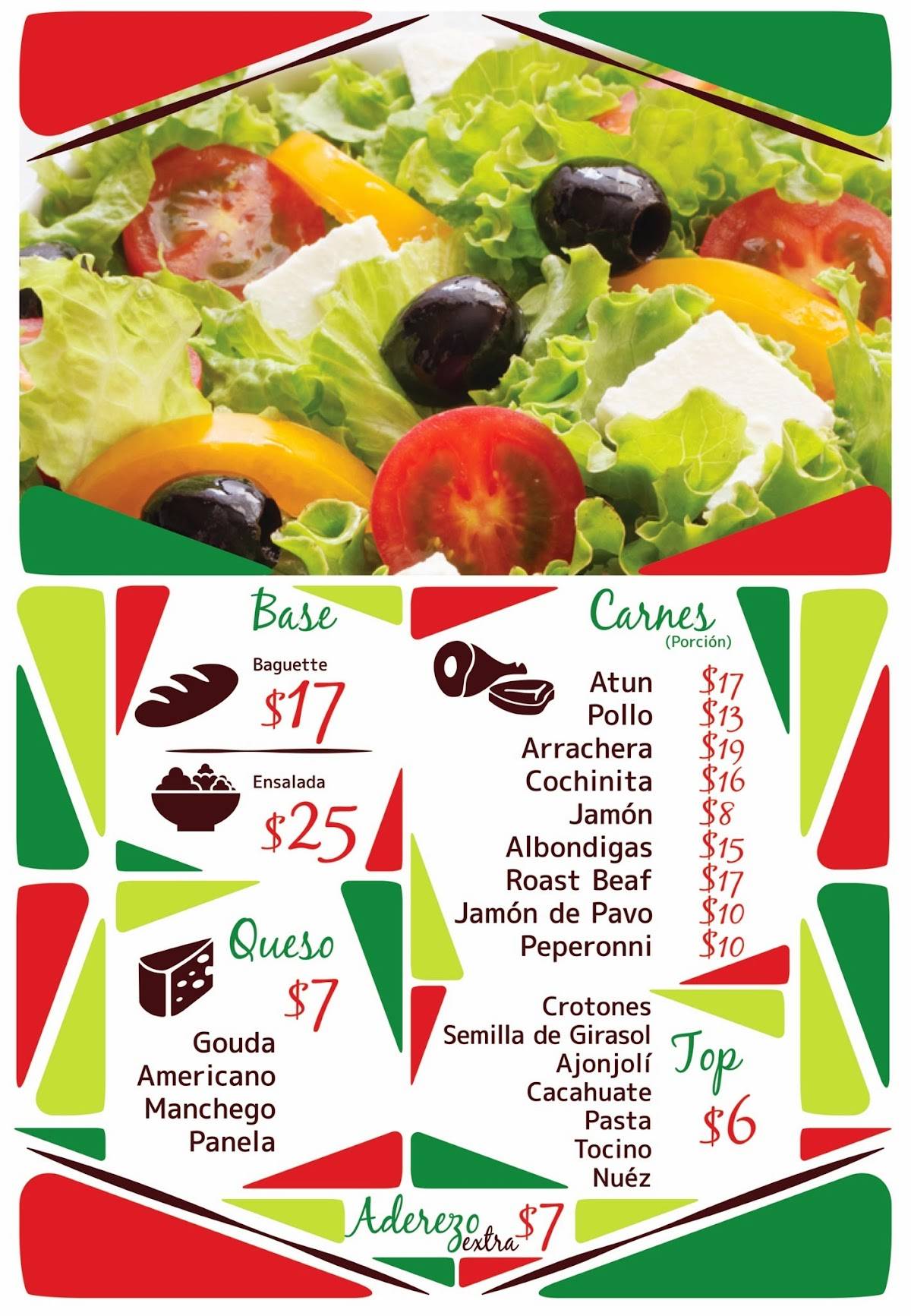 Carta del restaurante La Lechuga, Aguascalientes