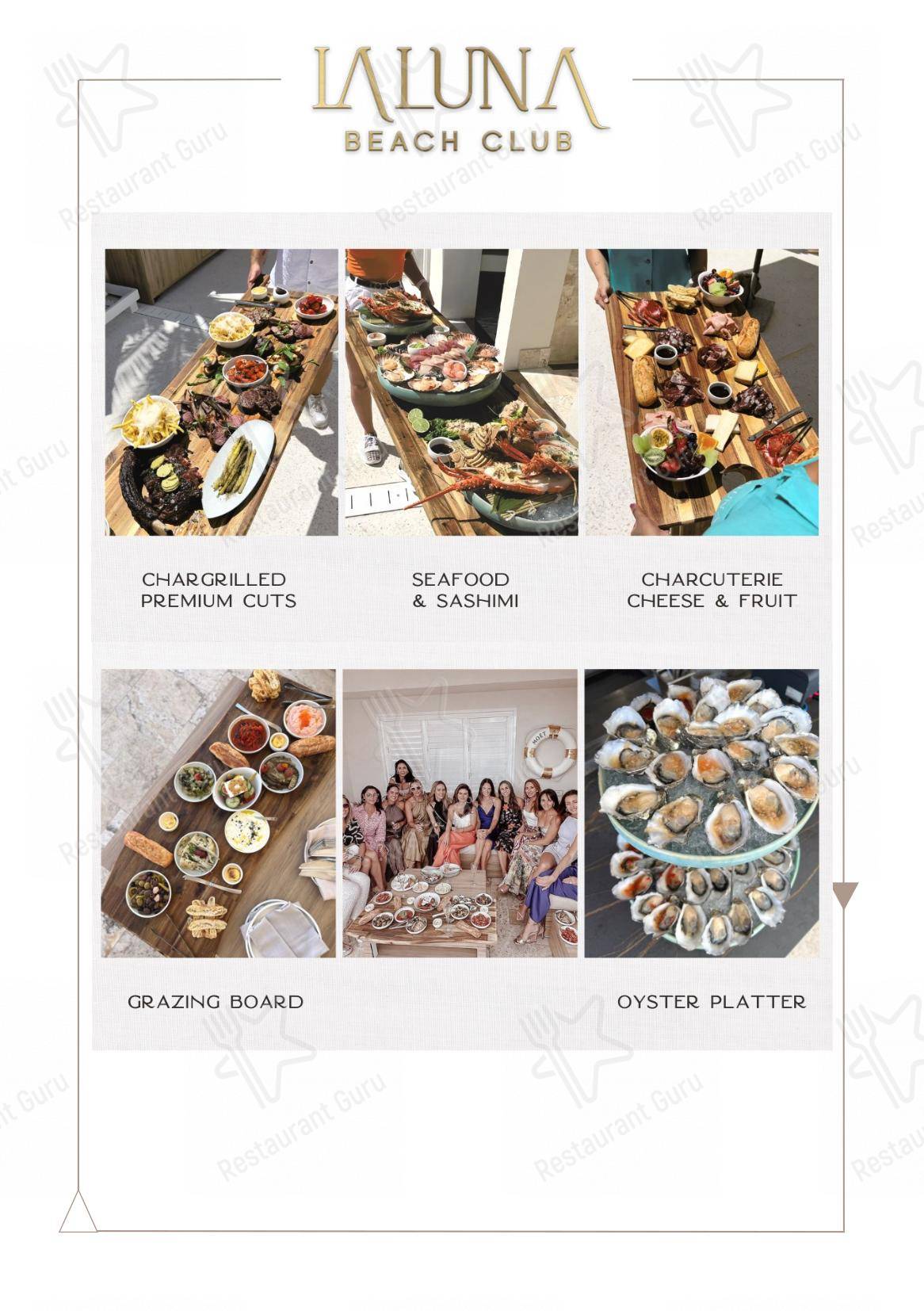 Menu at La Luna Beach Club, Main Beach