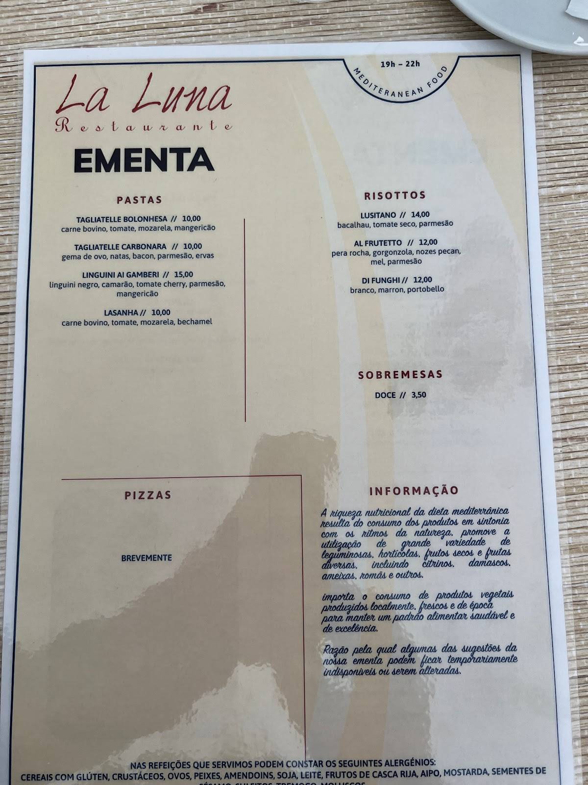Menu em La Luna Restaurante, Azeitão