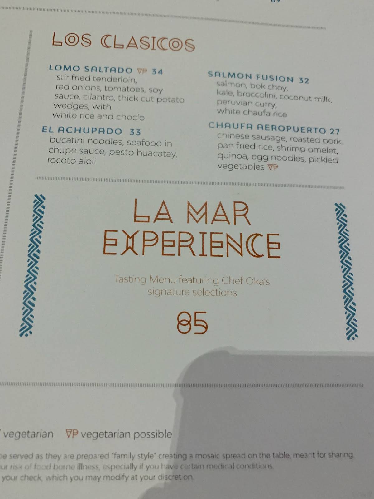 Menu at La Mar by Gastón Acurio restaurant, Miami
