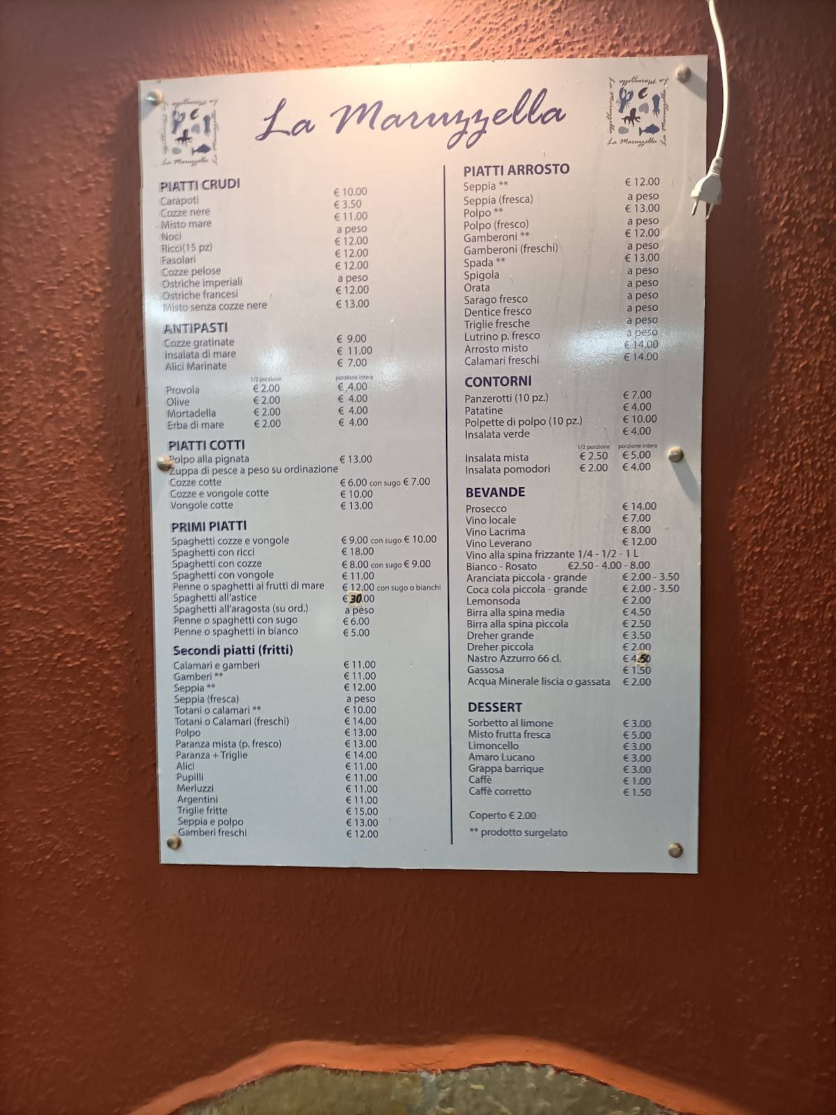 Menu au La Maruzzella restaurant, Conchiglie-Alto Lido