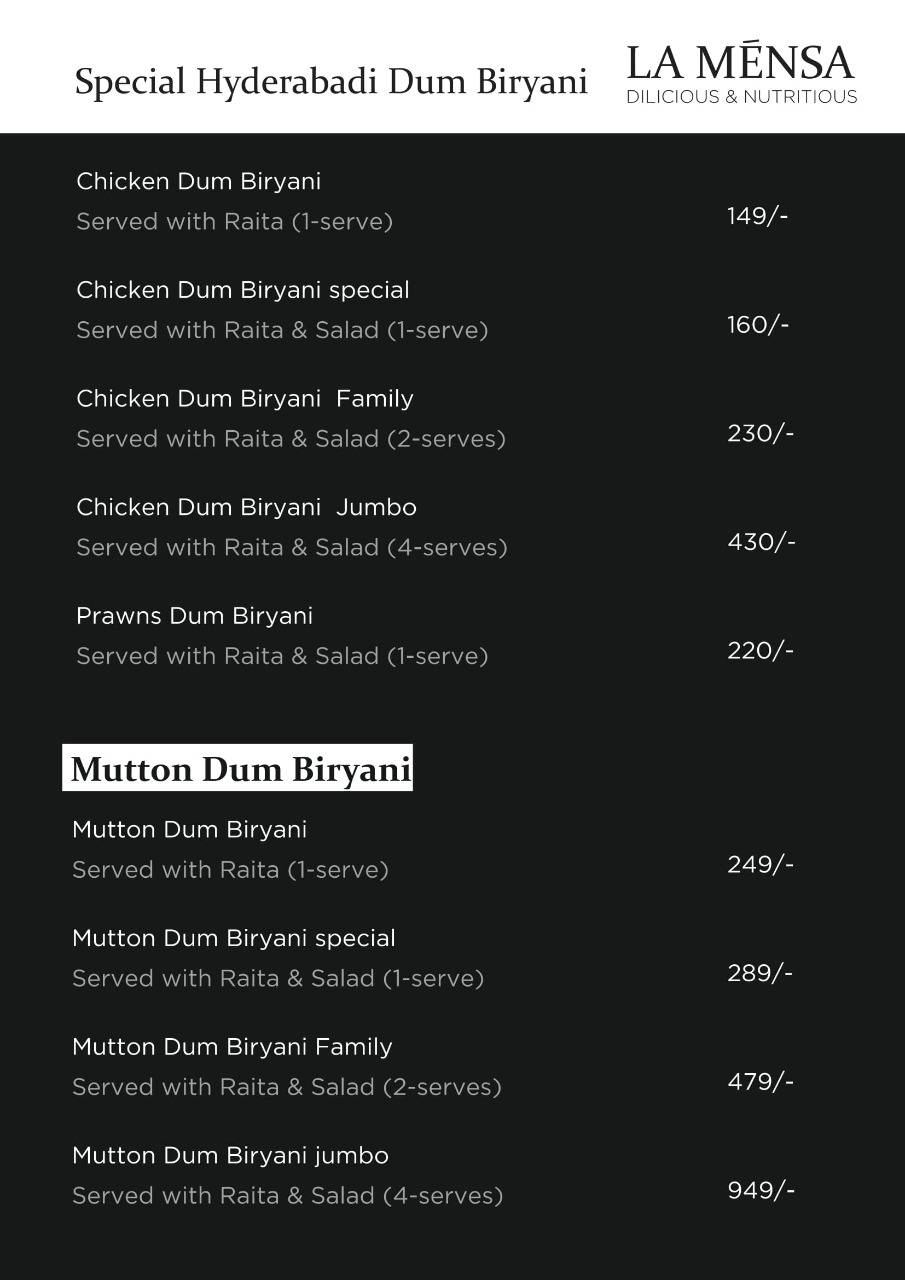 Menu at La Mensa Biryani Indian Cuisine, Nashik