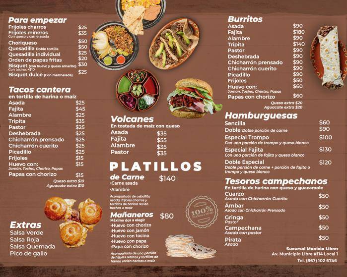Carta del restaurante La Mina Taqueria Suc. Obregón, Nuevo Laredo