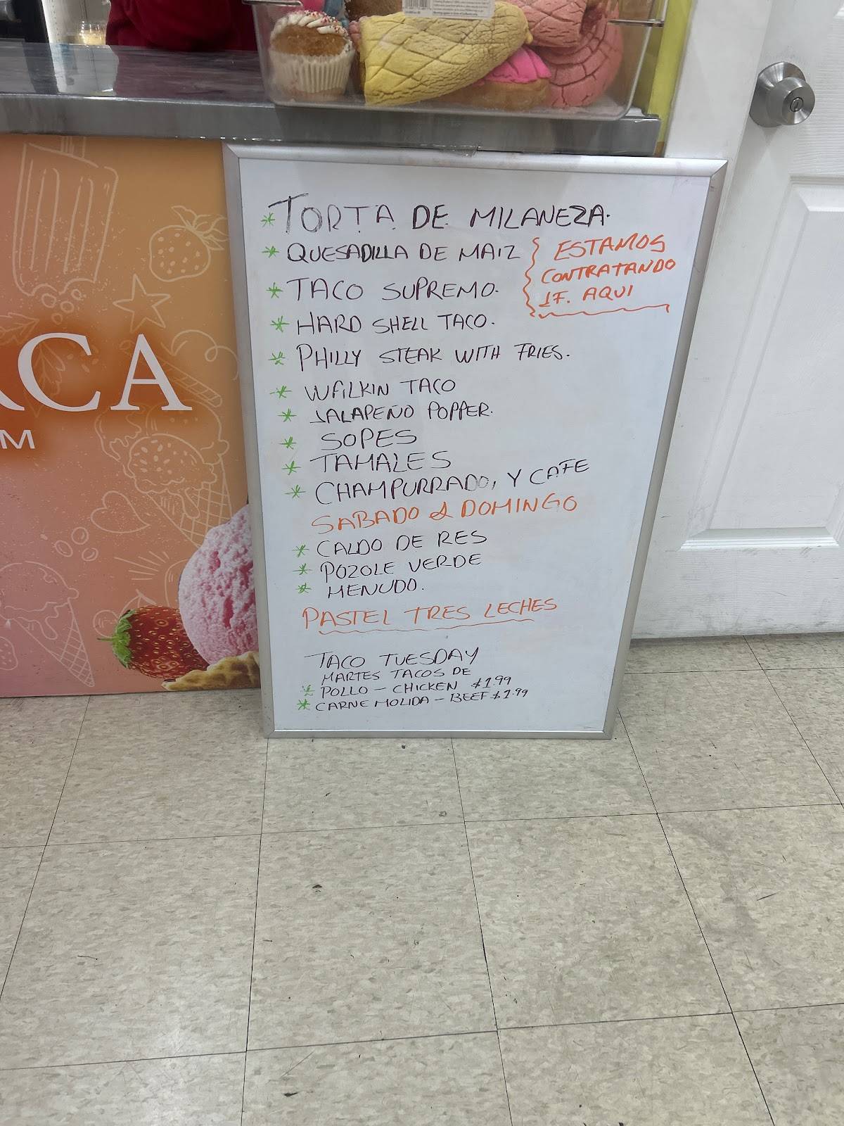 Menu at La Monarca Tacos and Ice Cream restaurant, Dayton