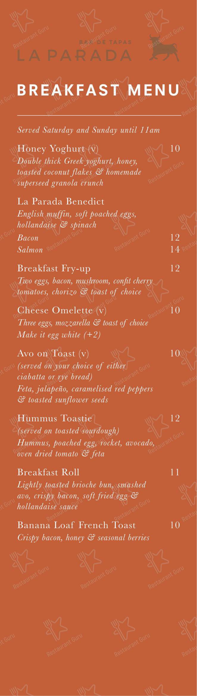 Menu at La Parada Emperors Palace restaurant, Kempton Park