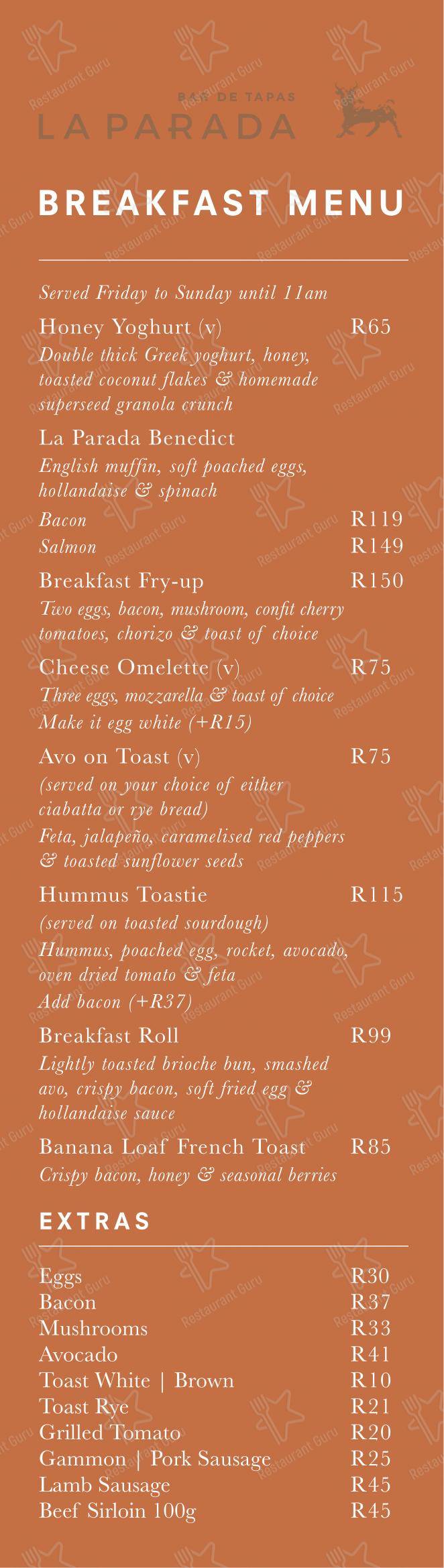 Menu at La Parada Emperors Palace restaurant, Kempton Park
